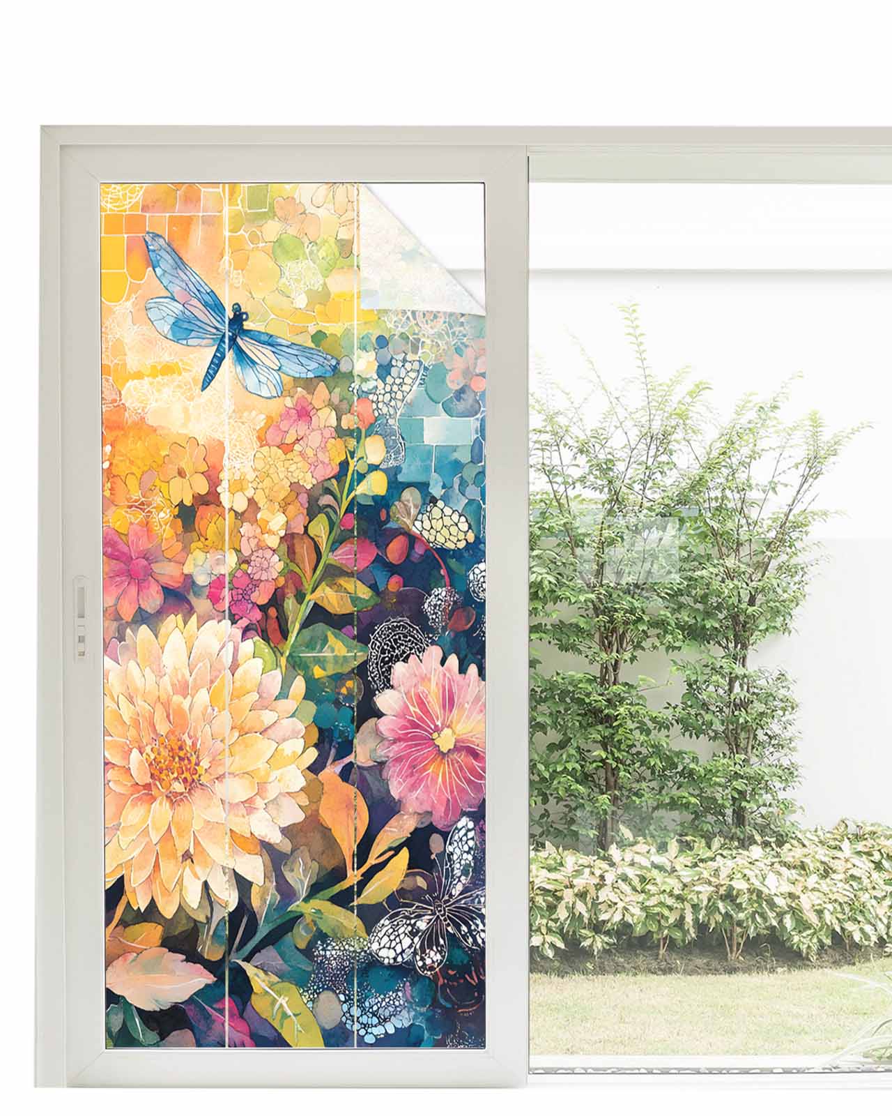Window Privacy Film Colorful Spring Floral Stained Glass Window Film ...