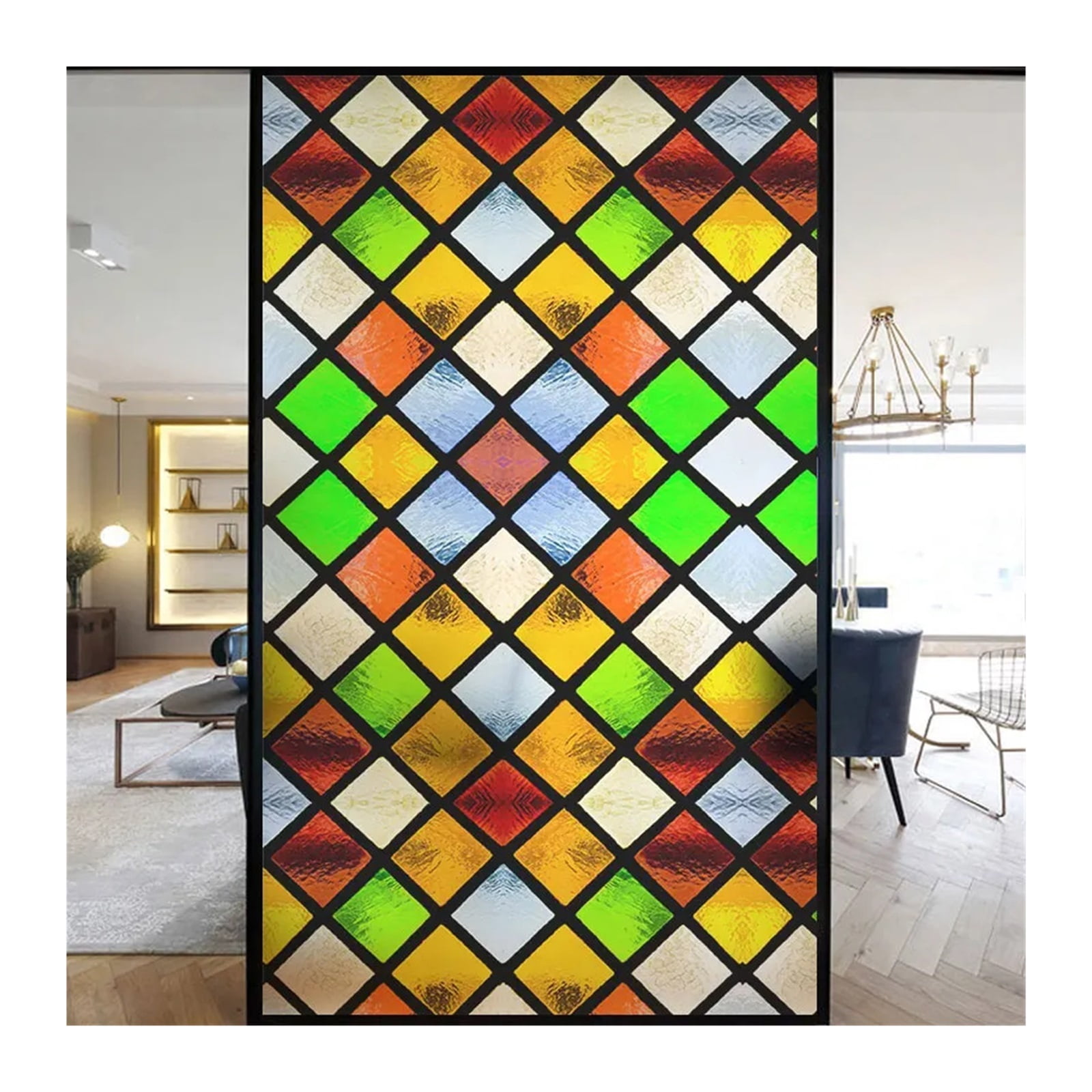 Window Privacy Film Colorful Stained Frosted Glass Film Modern Art ...