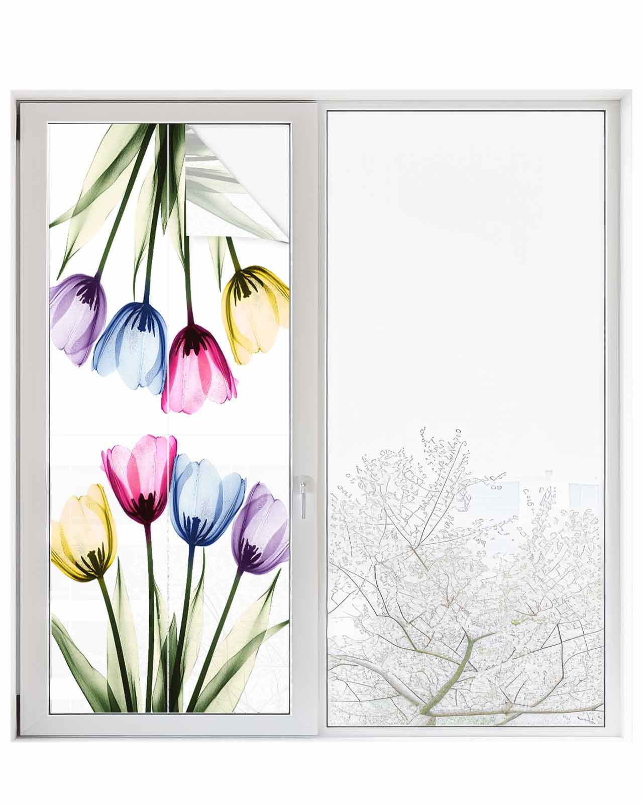 Window Privacy Film Colorful Tulip Stained Glass Window Film Decorative ...