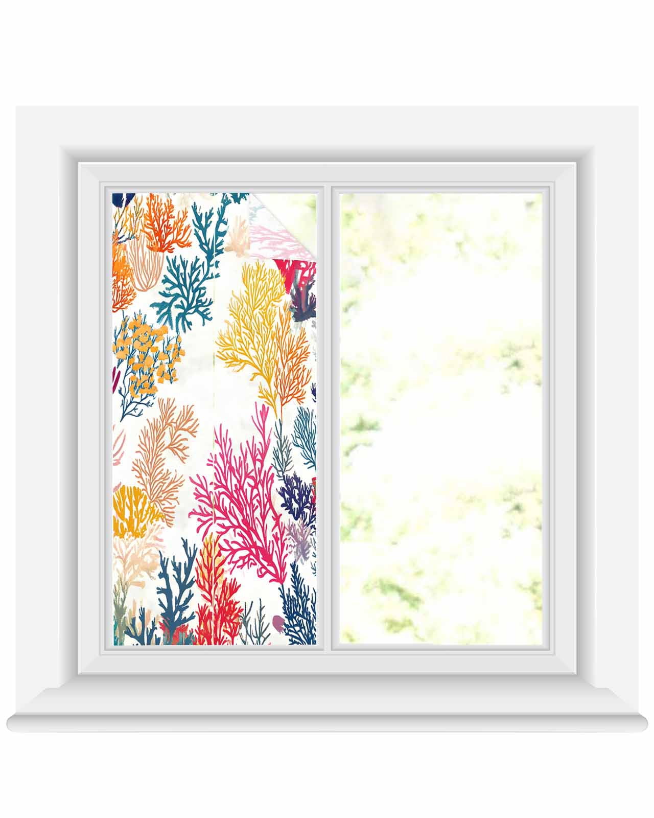 Window Privacy Film Coral Coastal Stained Glass Window Film Decorative ...