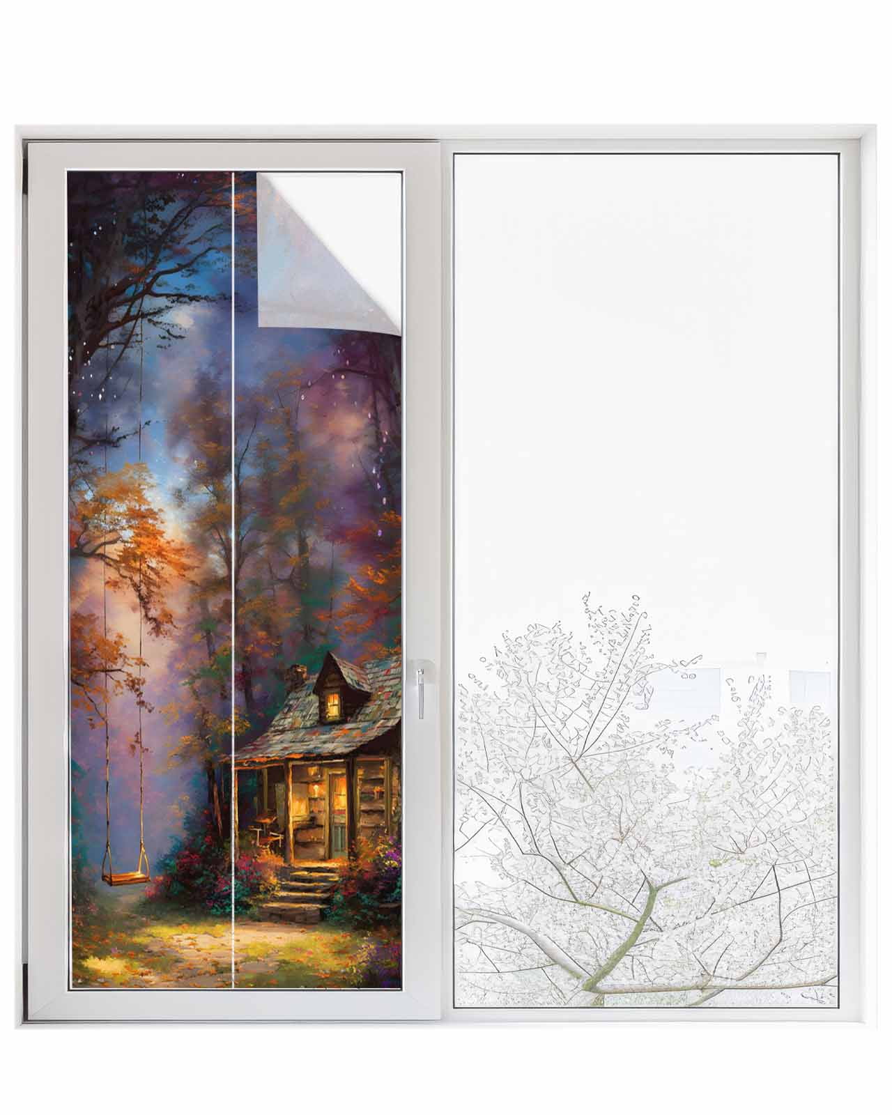 Window Privacy Film Country Forest Stained Glass Window Film Decorative ...