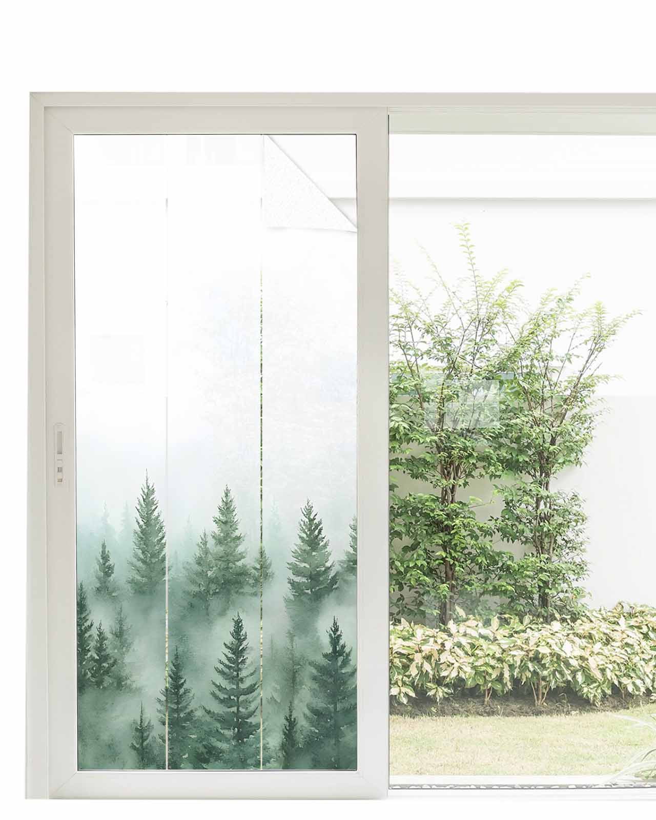 Window Privacy Film Country Mist Forest Stained Glass Window Film ...