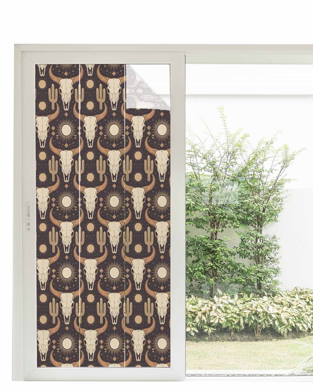 Window Privacy Film Cow Head Cactus Stained Glass Window Film ...