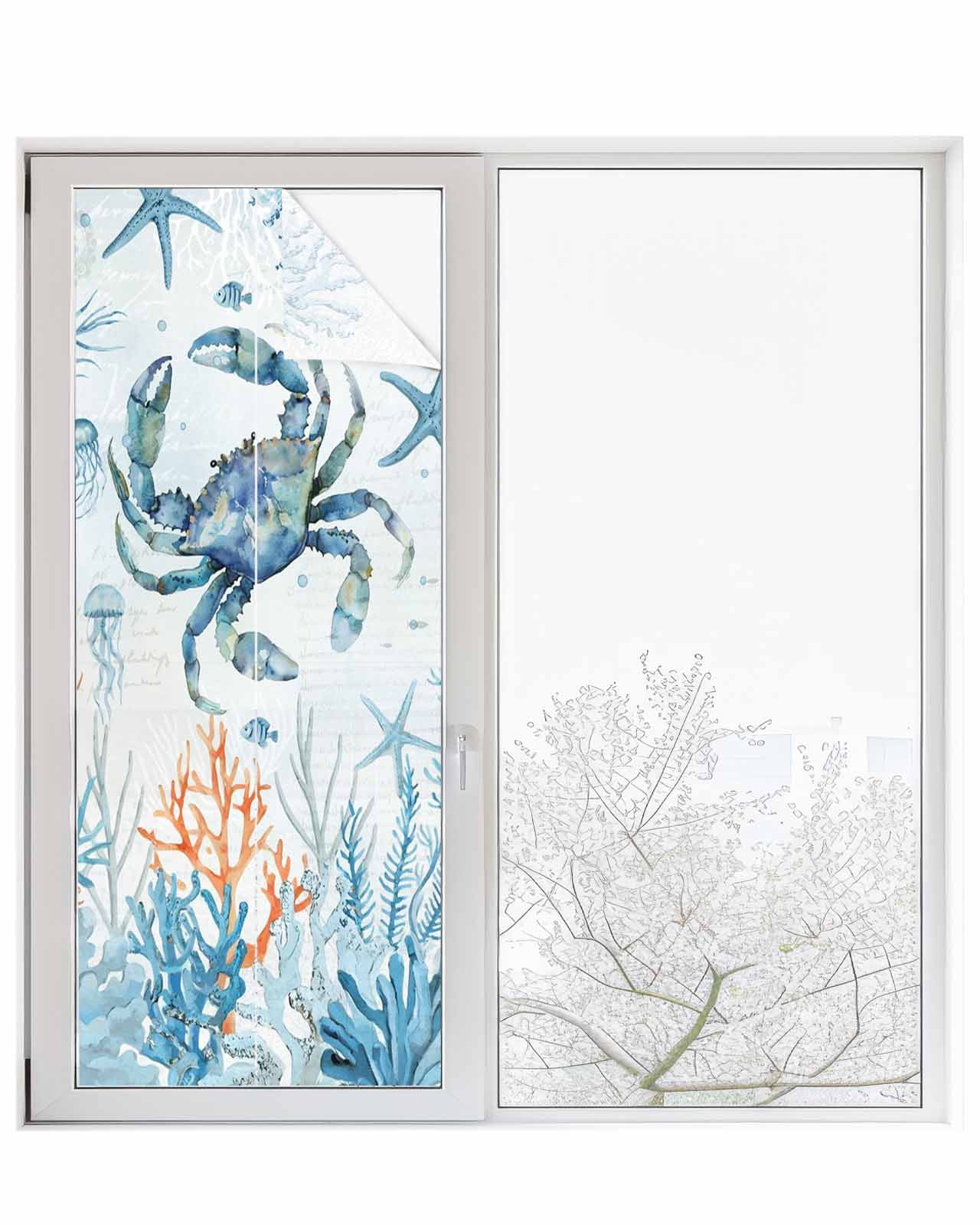 Window Privacy Film Crab Stained Glass Window Film Decorative Sun Block ...