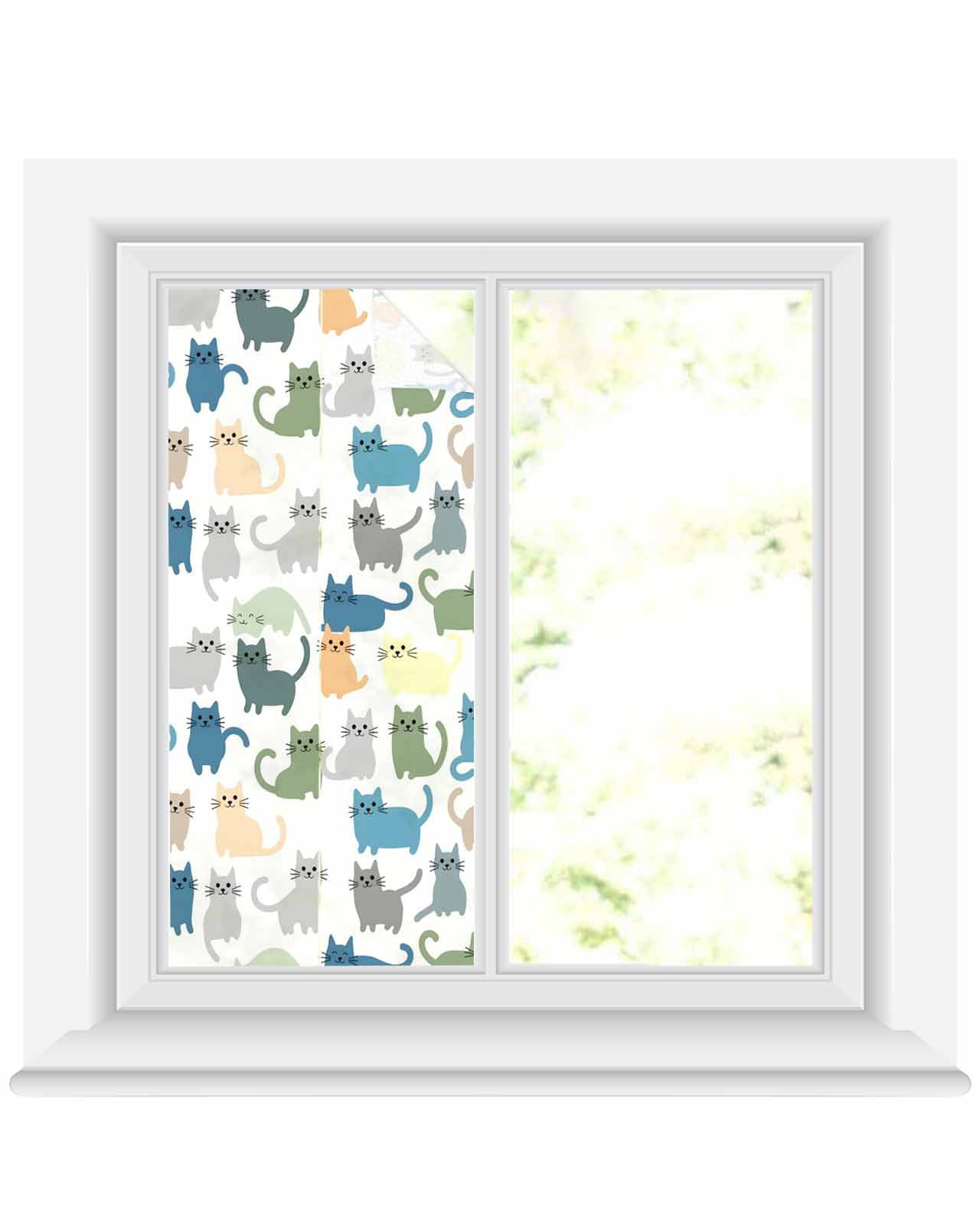 Window Privacy Film Cute Cats Animals Stained Glass Window Film ...