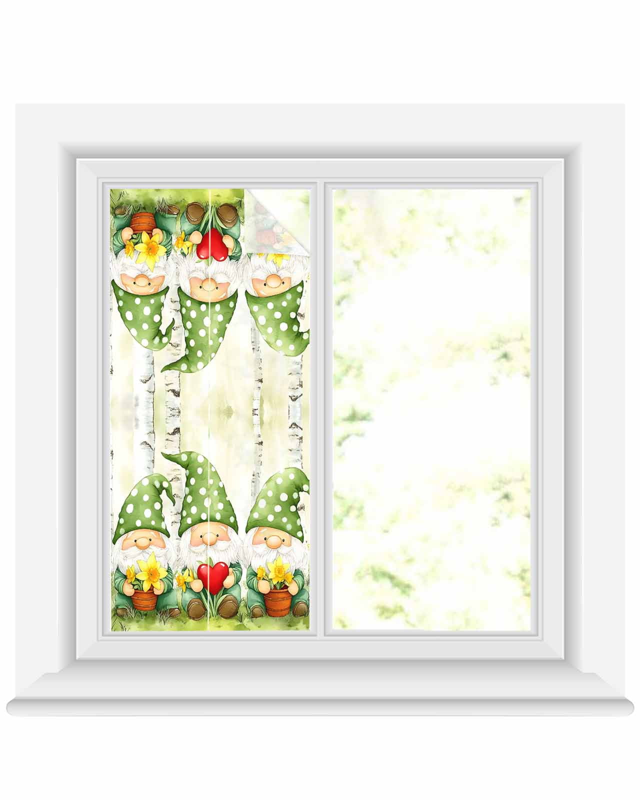 Window Privacy Film Cute Green Gnomes Stained Glass Window Film Decorative Sun Block Window ...