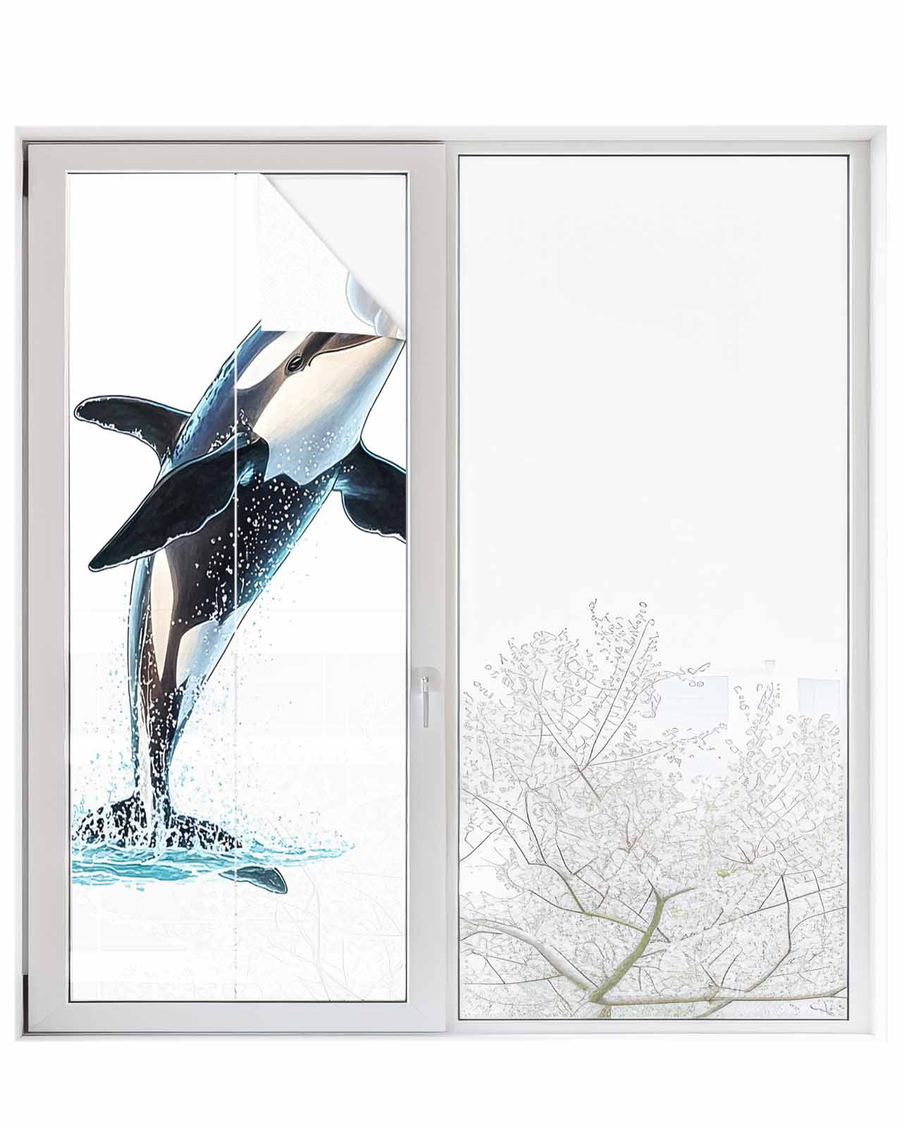 Window Privacy Film Cute Killer Whale Stained Glass Window Film ...