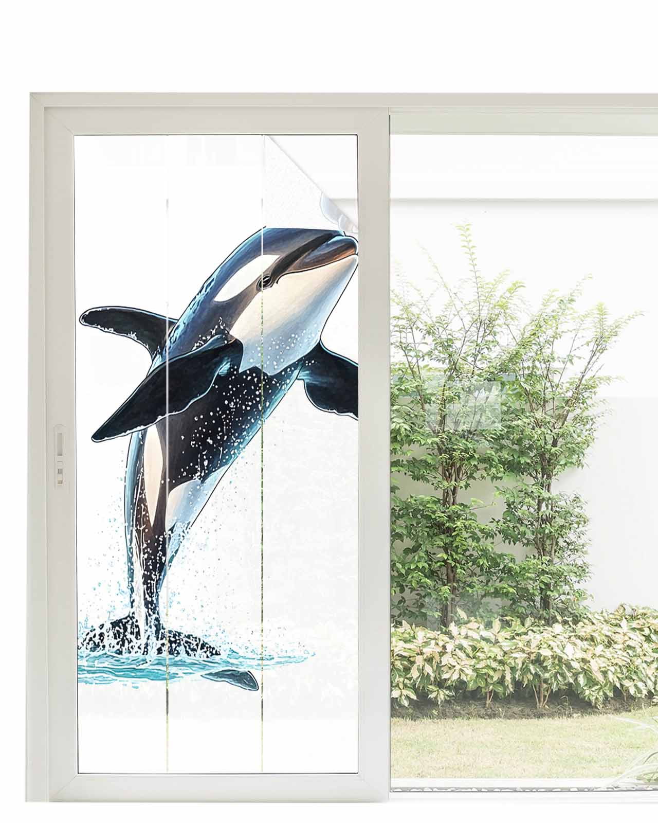 Window Privacy Film Cute Killer Whale Stained Glass Window Film ...