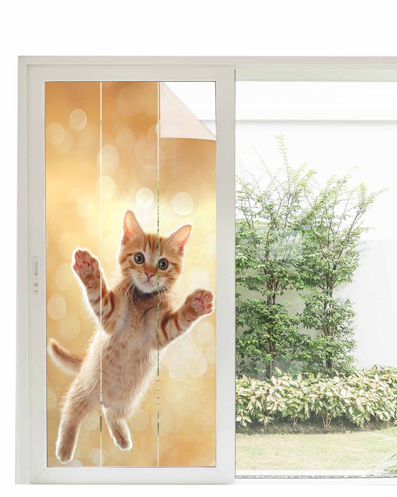 Window Privacy Film Cute Orange Cat Stained Glass Window Film ...