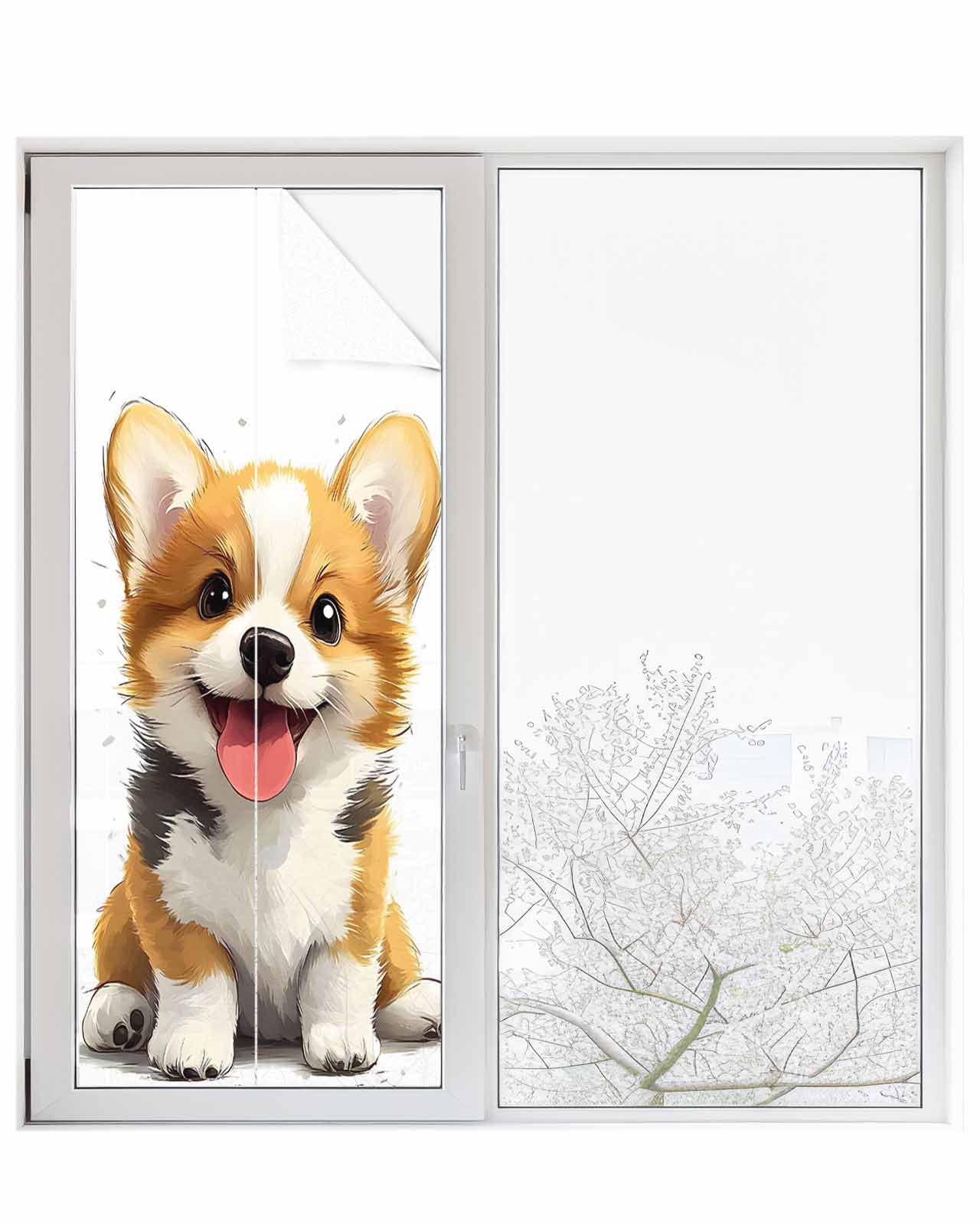 Window Privacy Film Cute Pet Puppy Stained Glass Window Film Decorative ...