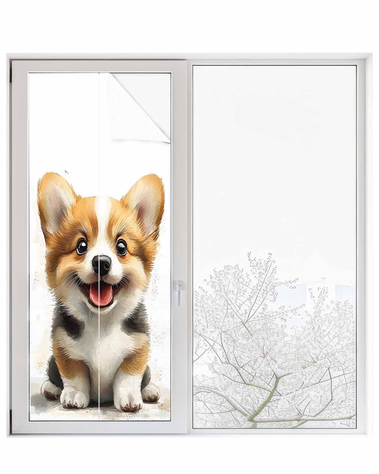 Window Privacy Film Cute Puppy Stained Glass Window Film Decorative Sun ...
