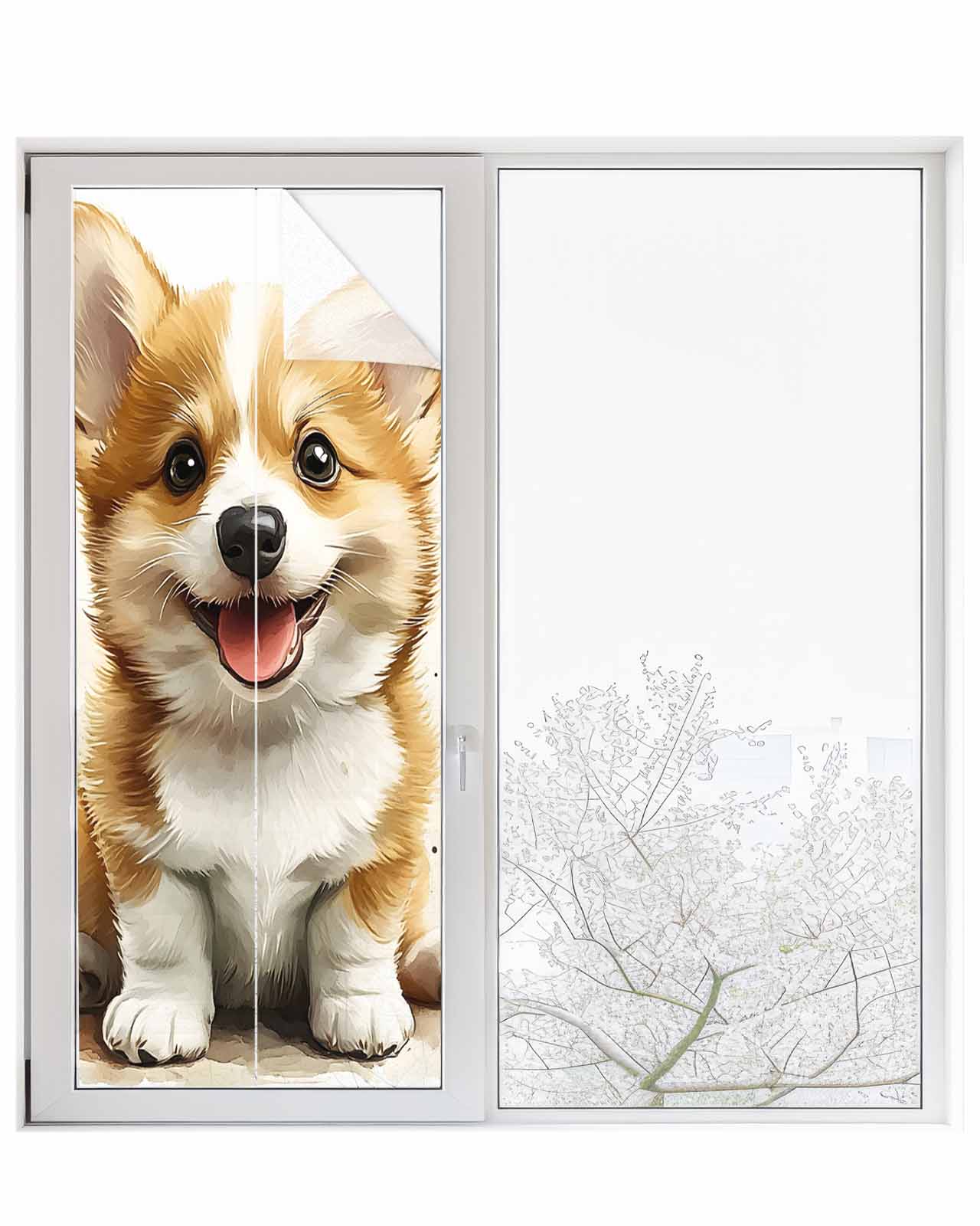 Window Privacy Film Cute Puppy Stained Glass Window Film Decorative Sun ...