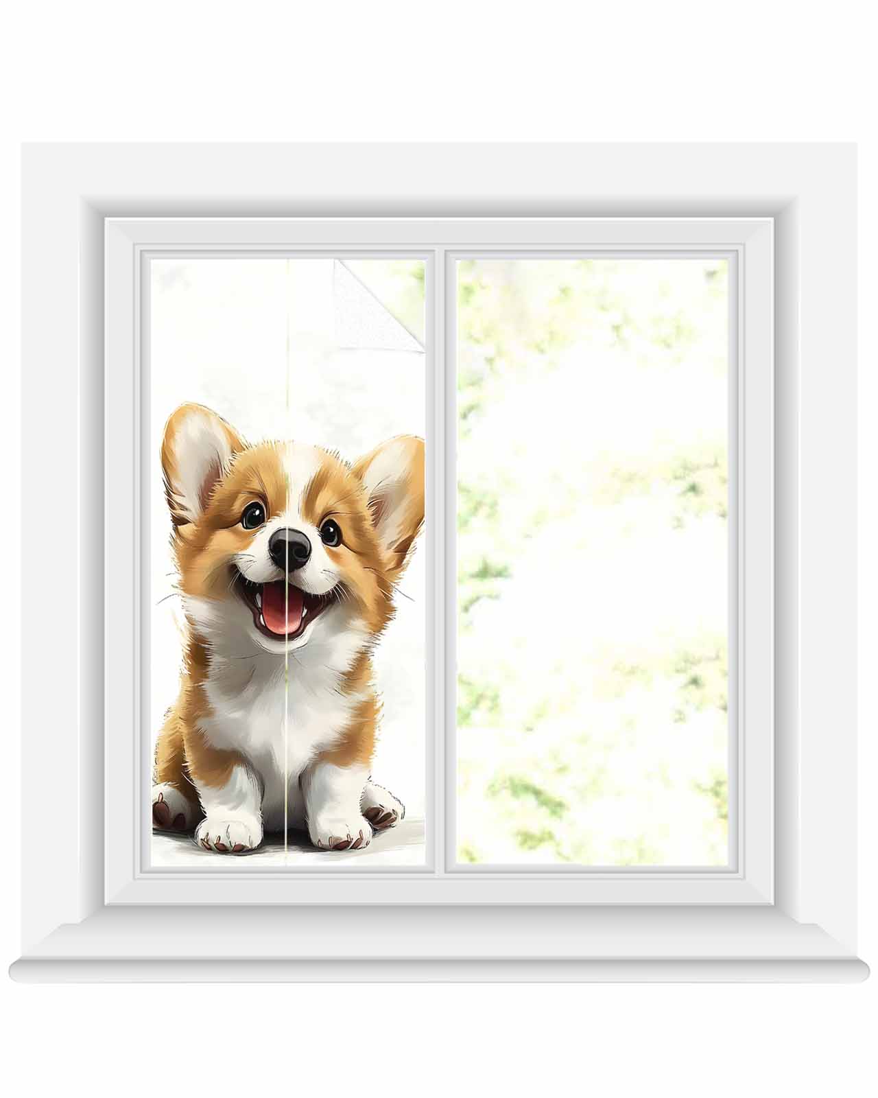 Window Privacy Film Cute Sitting Dog Stained Glass Window Film ...