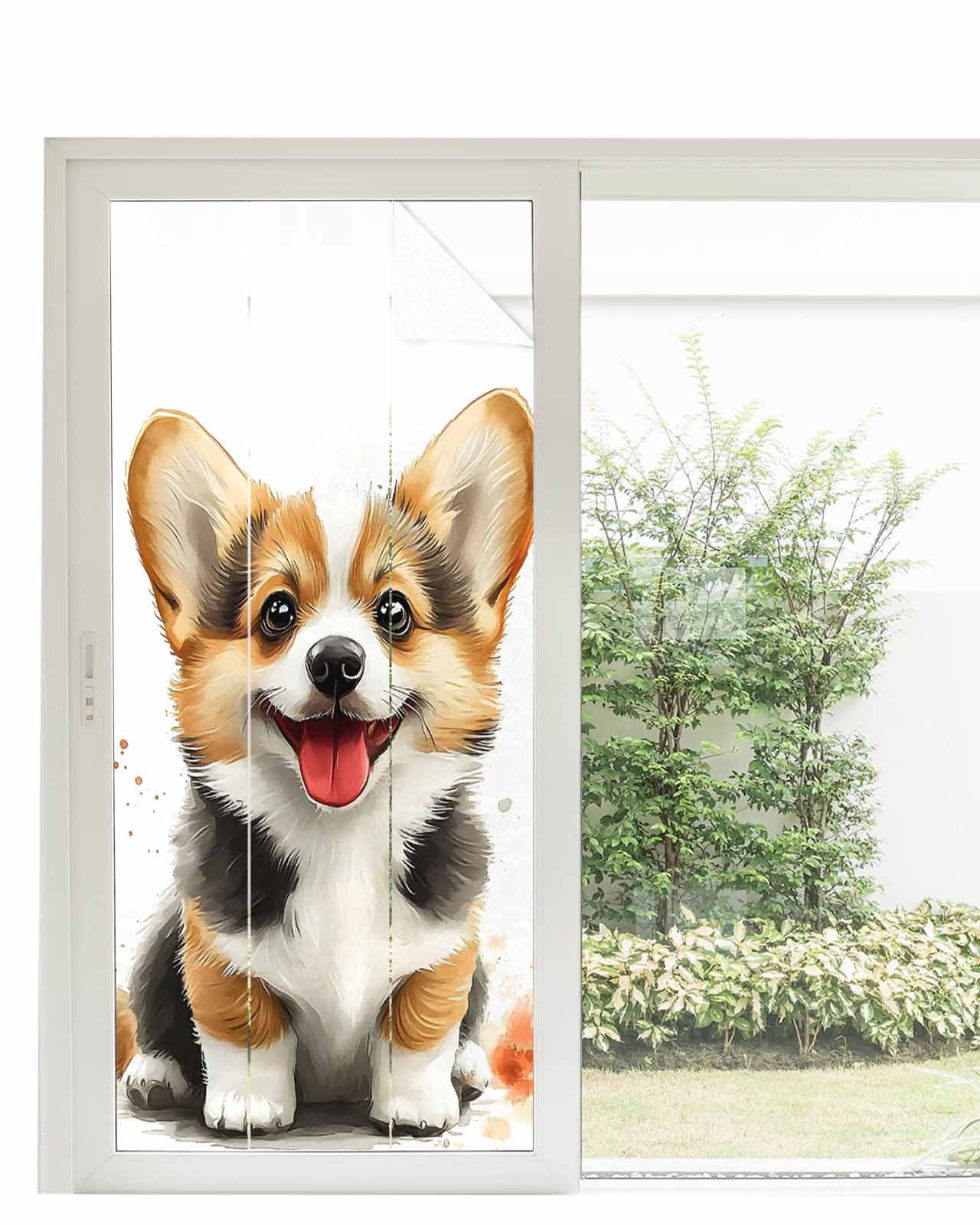 Window Privacy Film Cute Sitting Dog Stained Glass Window Film ...