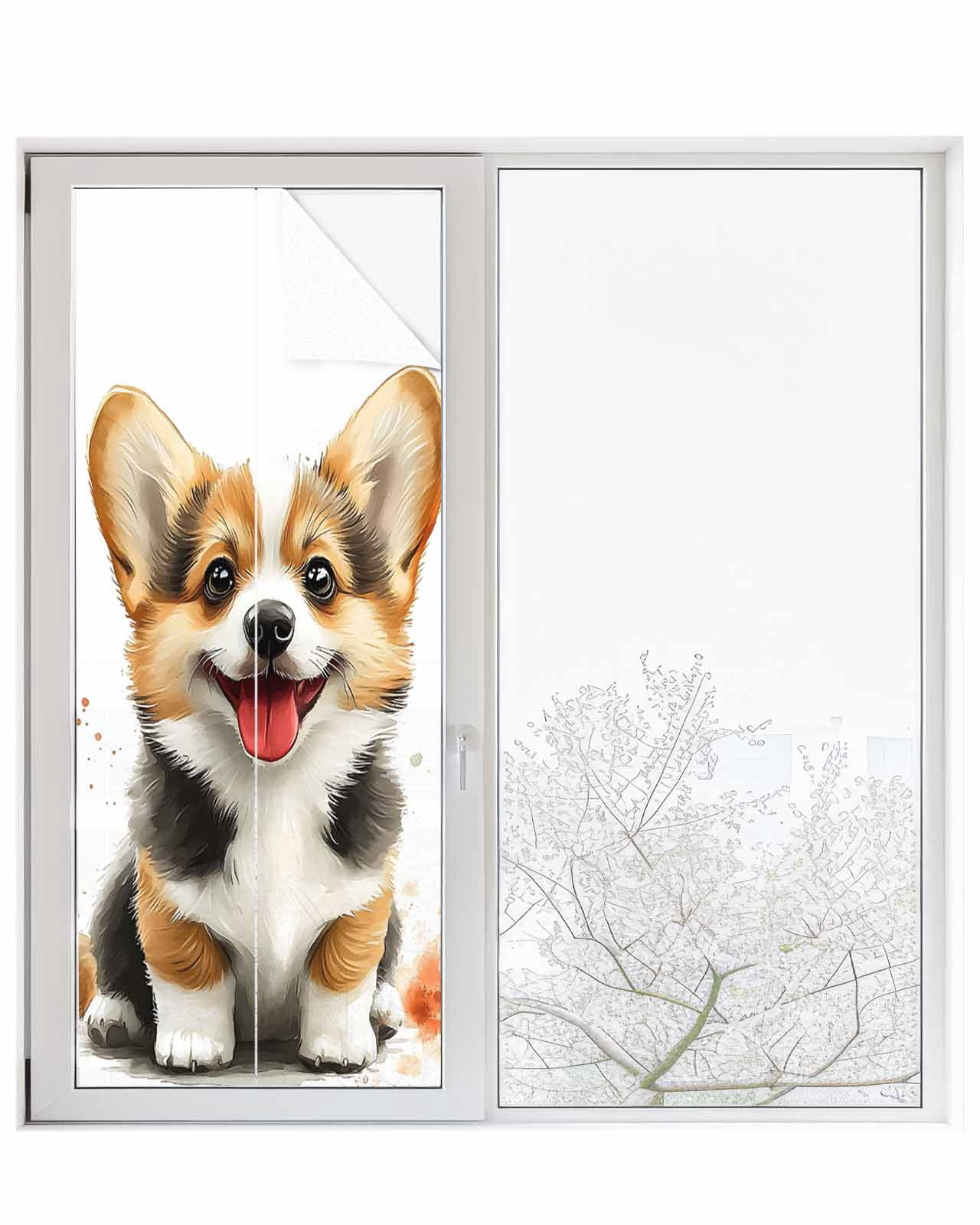 Window Privacy Film Cute Sitting Dog Stained Glass Window Film ...