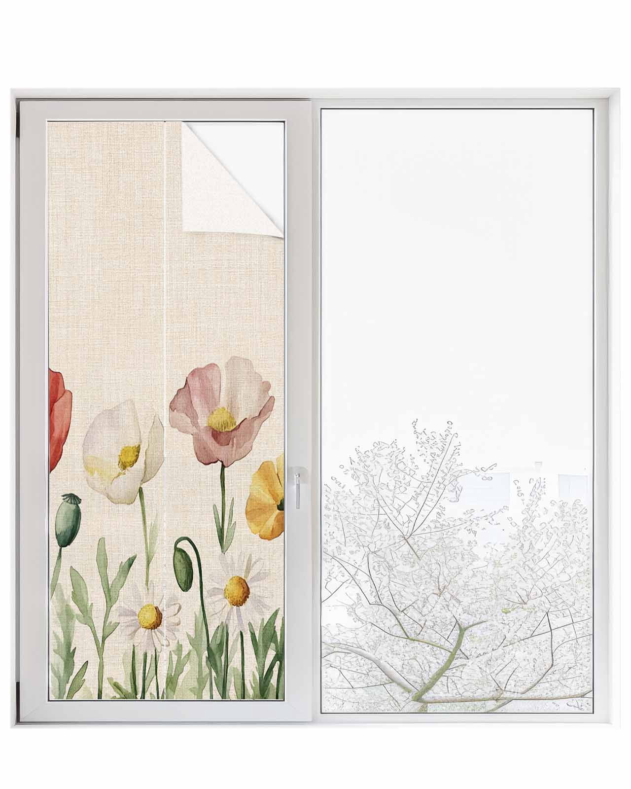 Window Privacy Film Daisy Flowers Stained Glass Window Film Decorative ...
