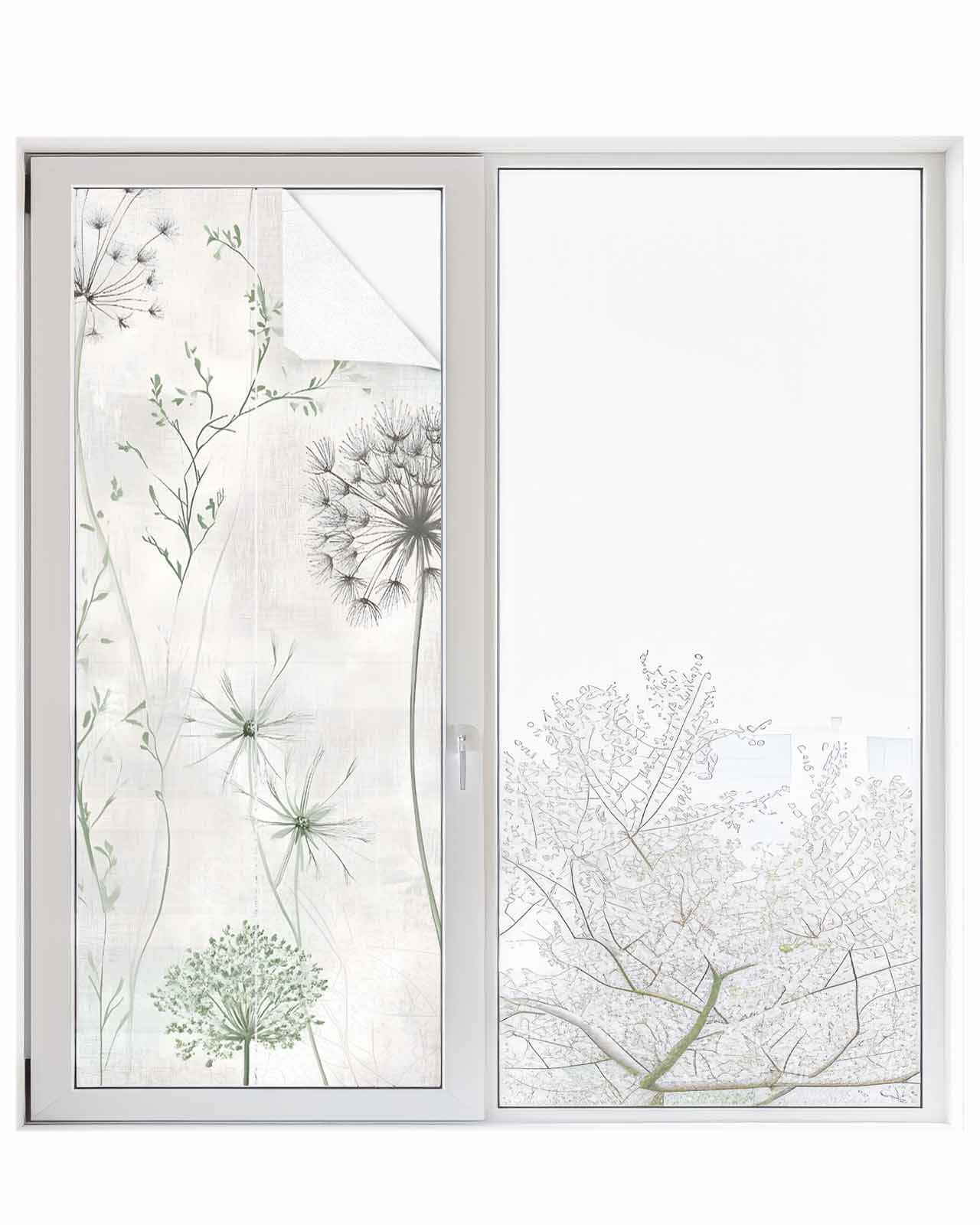 Window Privacy Film Dandelion Green Botanical Stained Glass Window Film ...