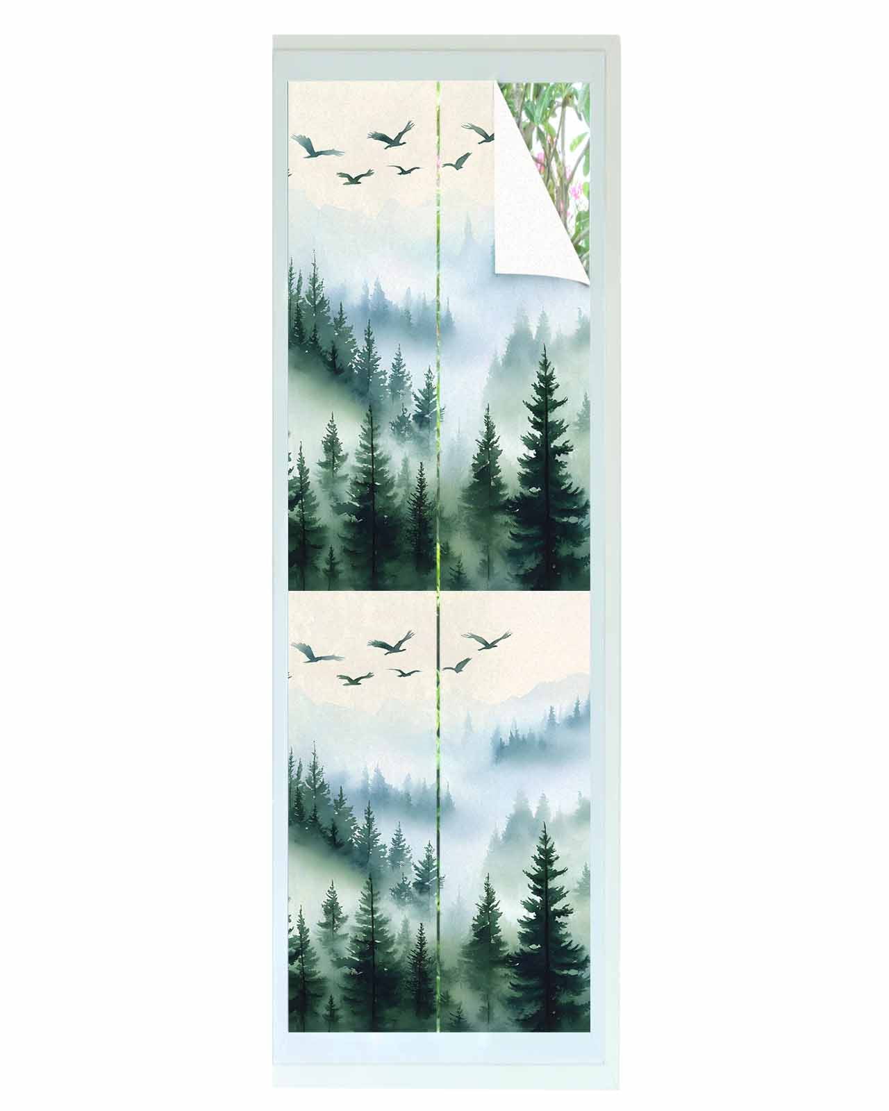 Window Privacy Film Dark Green Ombre Forest Stained Glass Window Film ...