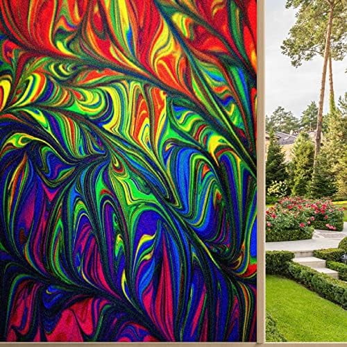 Window Privacy Film Decorative Rainbow Marble Print Static Translucent ...