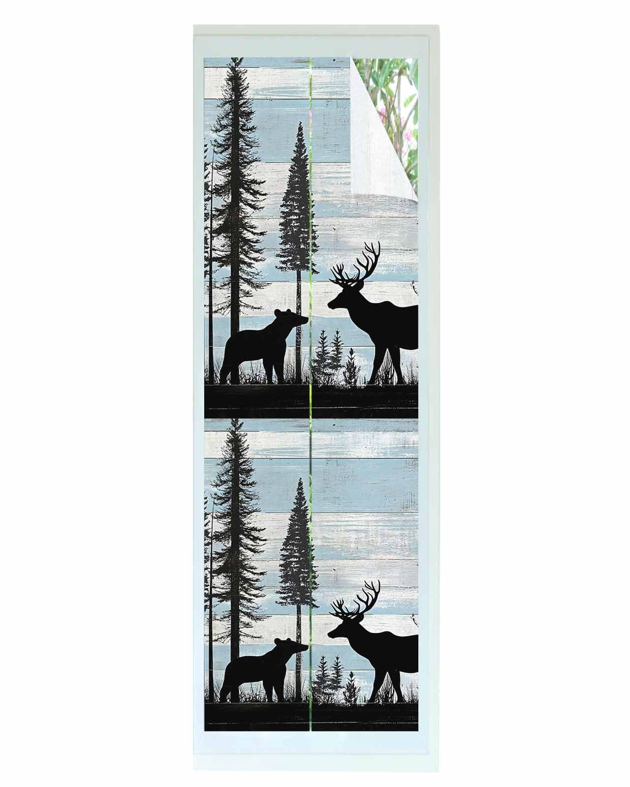 Window Privacy Film Deer Bear Stained Glass Window Film Decorative Sun ...