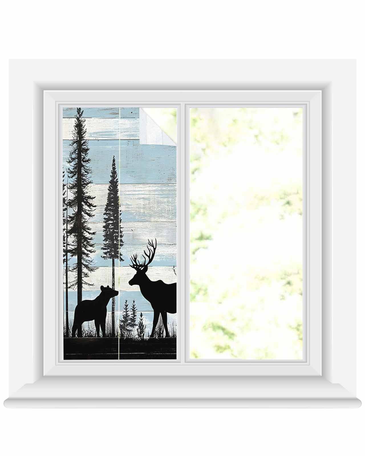 Window Privacy Film Deer Bear Stained Glass Window Film Decorative Sun ...