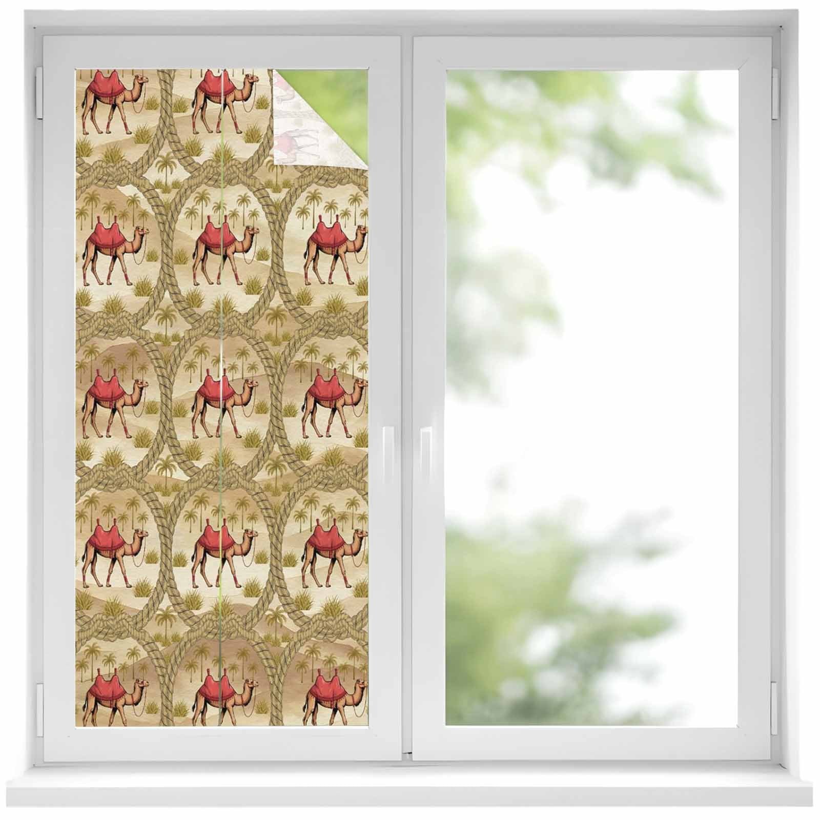 Window Privacy Film Desert Camels Stained Glass Window Film Decorative ...
