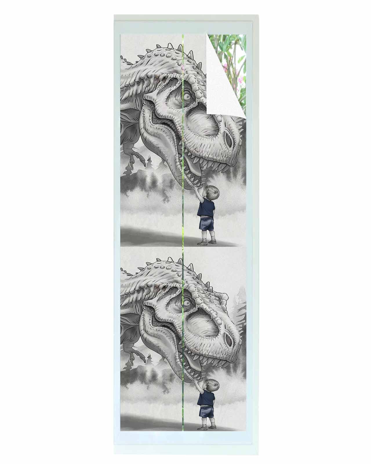 Window Privacy Film Dinosaurs Boy Stained Glass Window Film Decorative ...