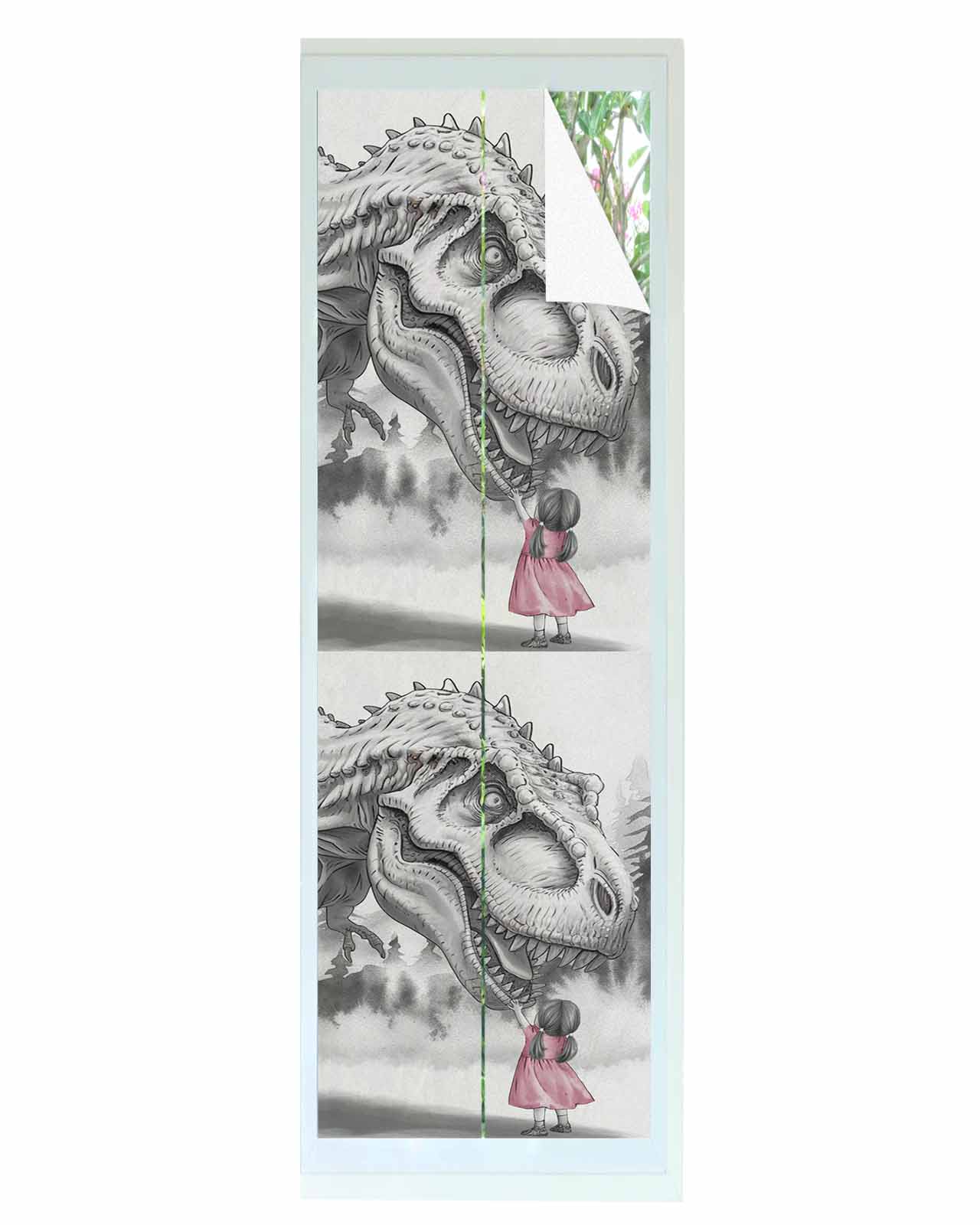 Window Privacy Film Dinosaurs Girl Stained Glass Window Film Decorative ...