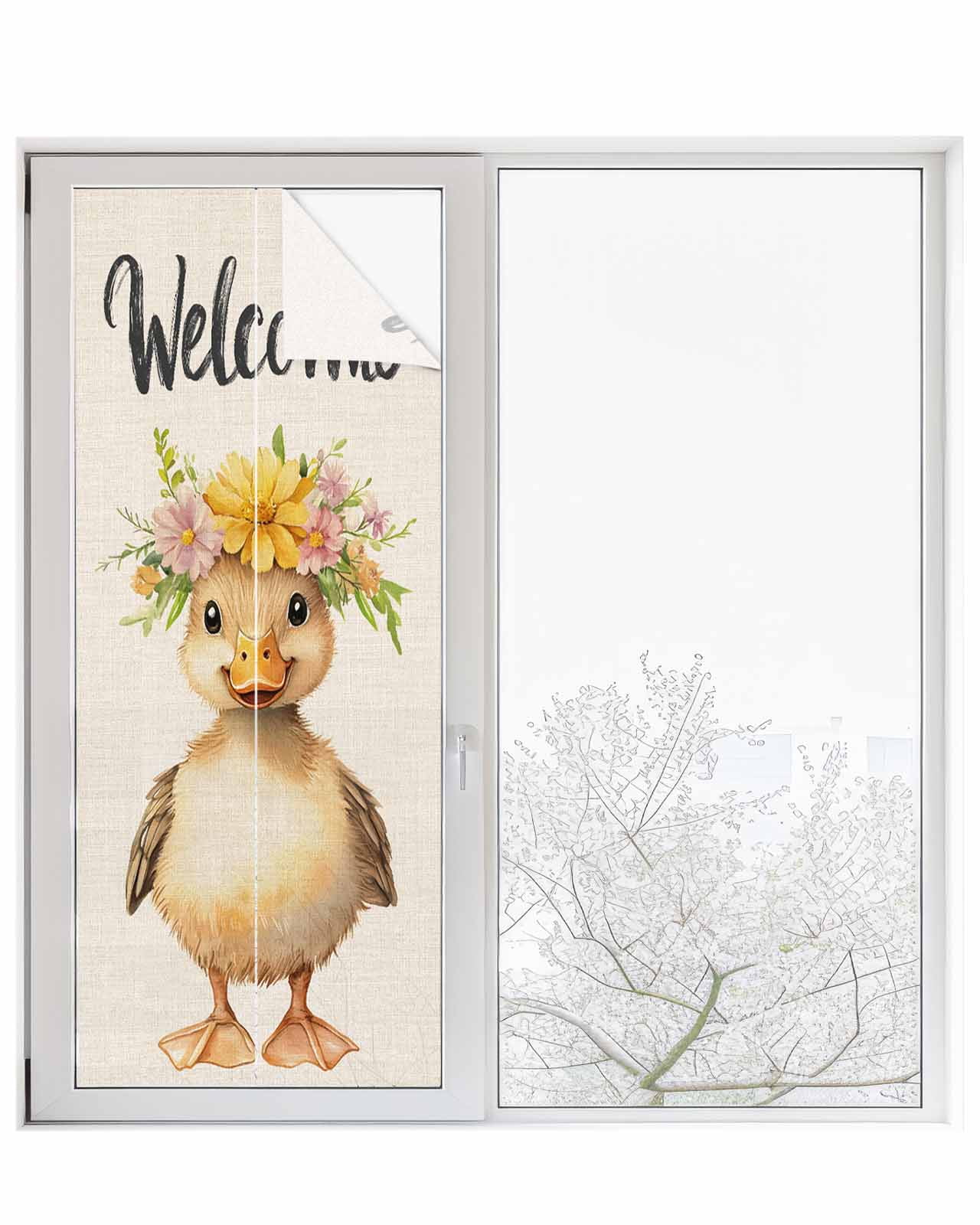 Window Privacy Film Duck Flower Stained Glass Window Film Decorative ...