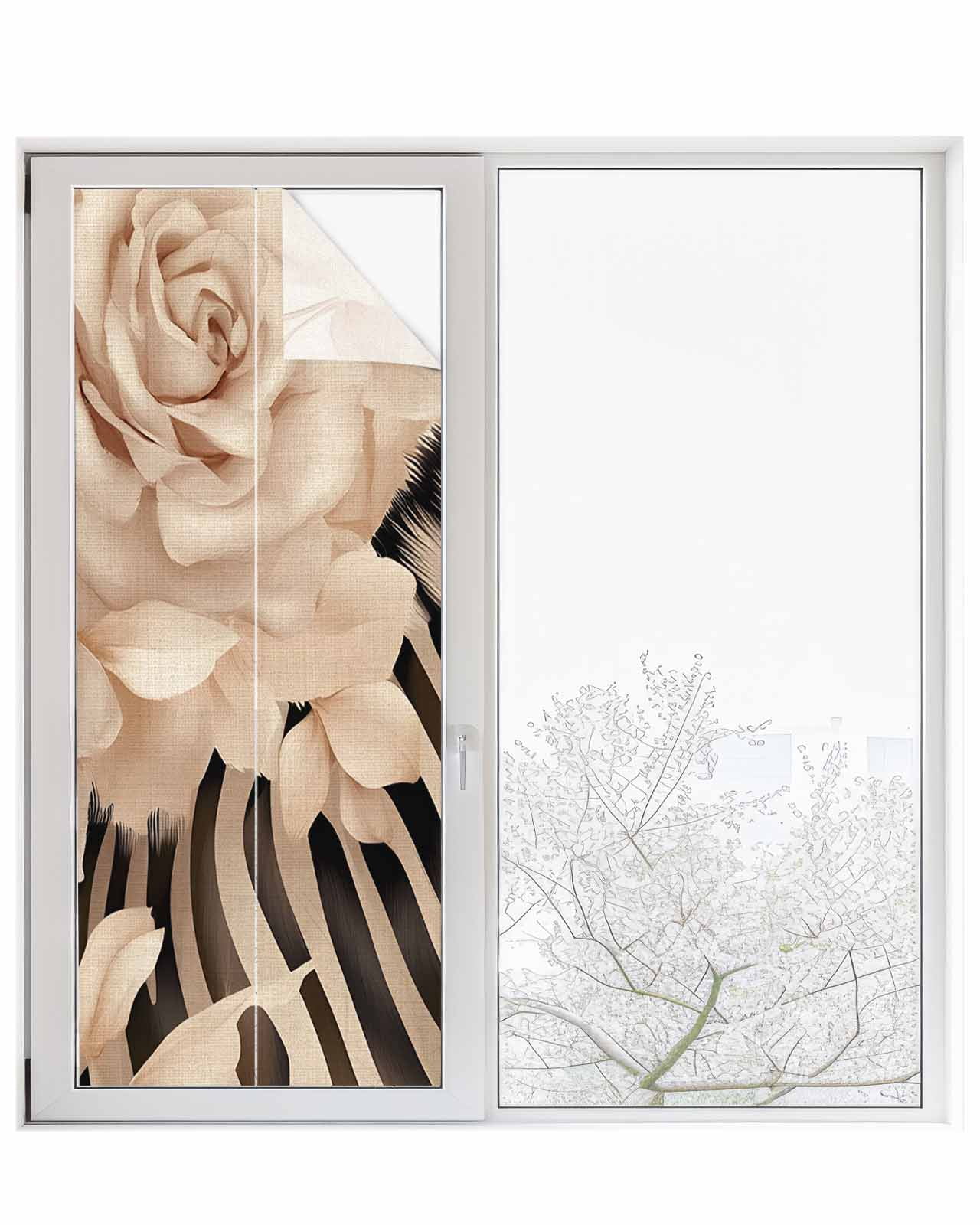 Window Privacy Film Elegant Flowers Stained Glass Window Film Decorative Sun Block Window Cover ...