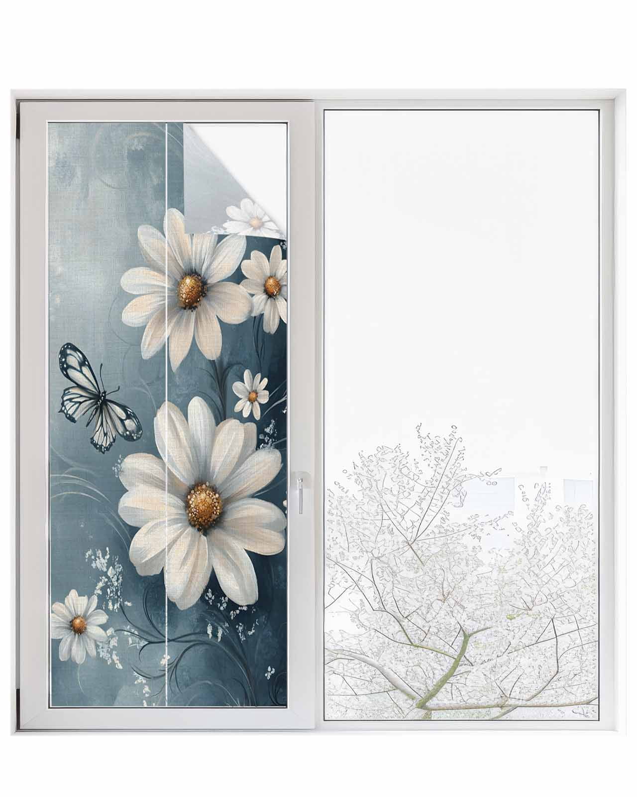 Window Privacy Film Elegant White Daisy Stained Glass Window Film ...