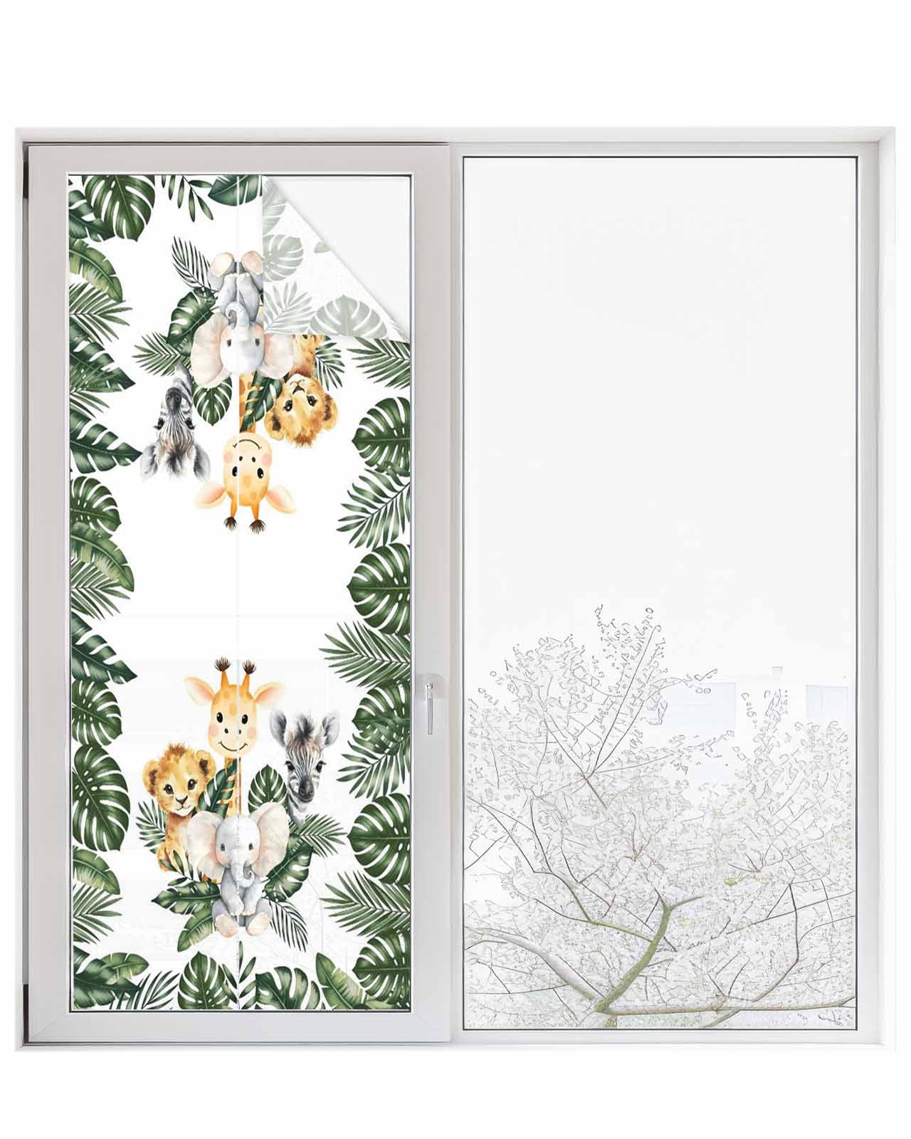 Window Privacy Film Elephant Giraffe Lion Stained Glass Window Film ...