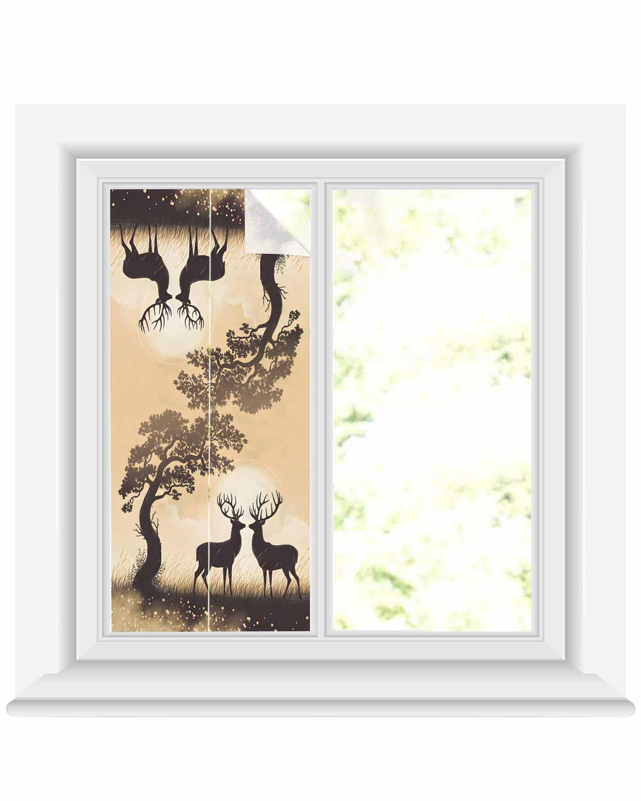 Window Privacy Film Elk Stained Glass Window Film Decorative Sun Block Window Cover Sunset ...