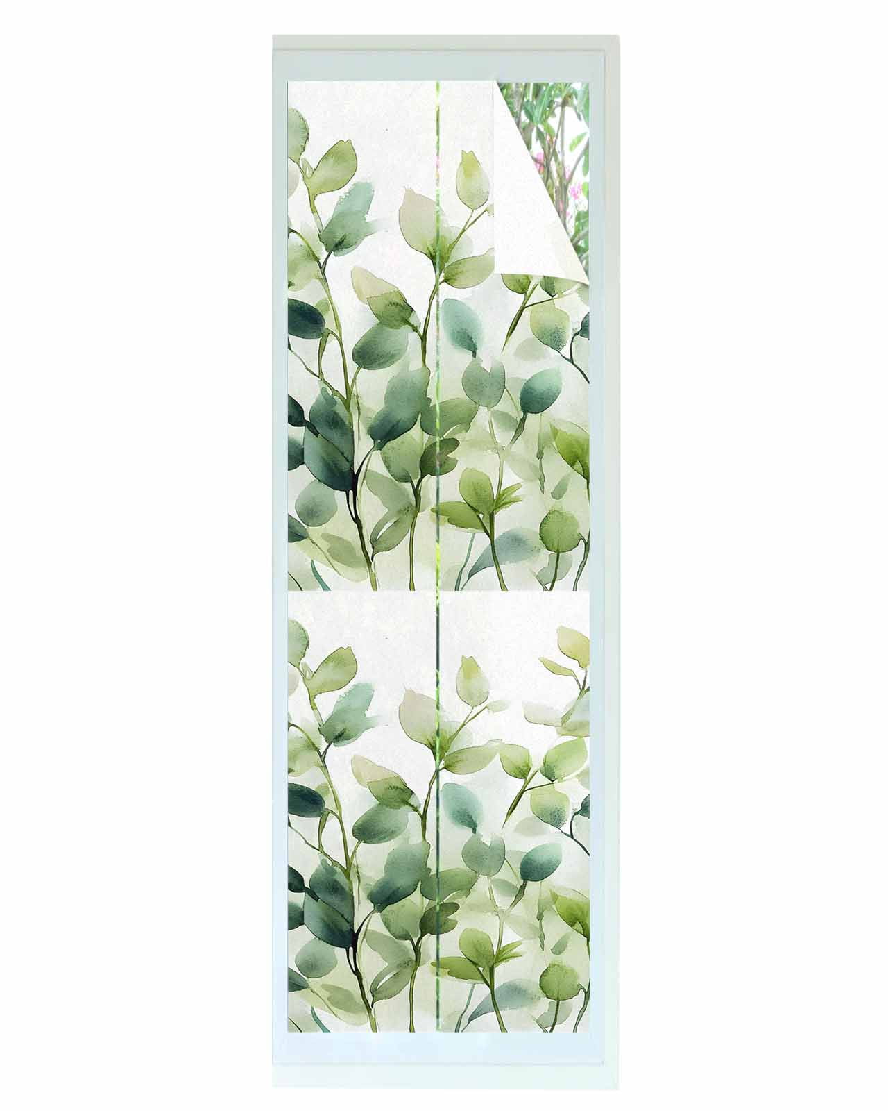 Window Privacy Film Eucalyptus Botanical Green Stained Glass Window ...