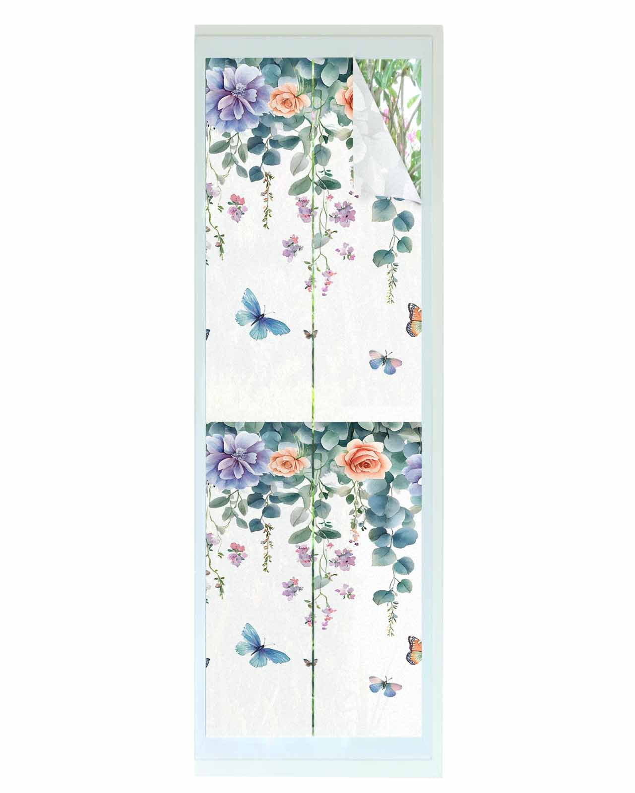 Window Privacy Film Eucalyptus Butterflies Stained Glass Window Film ...