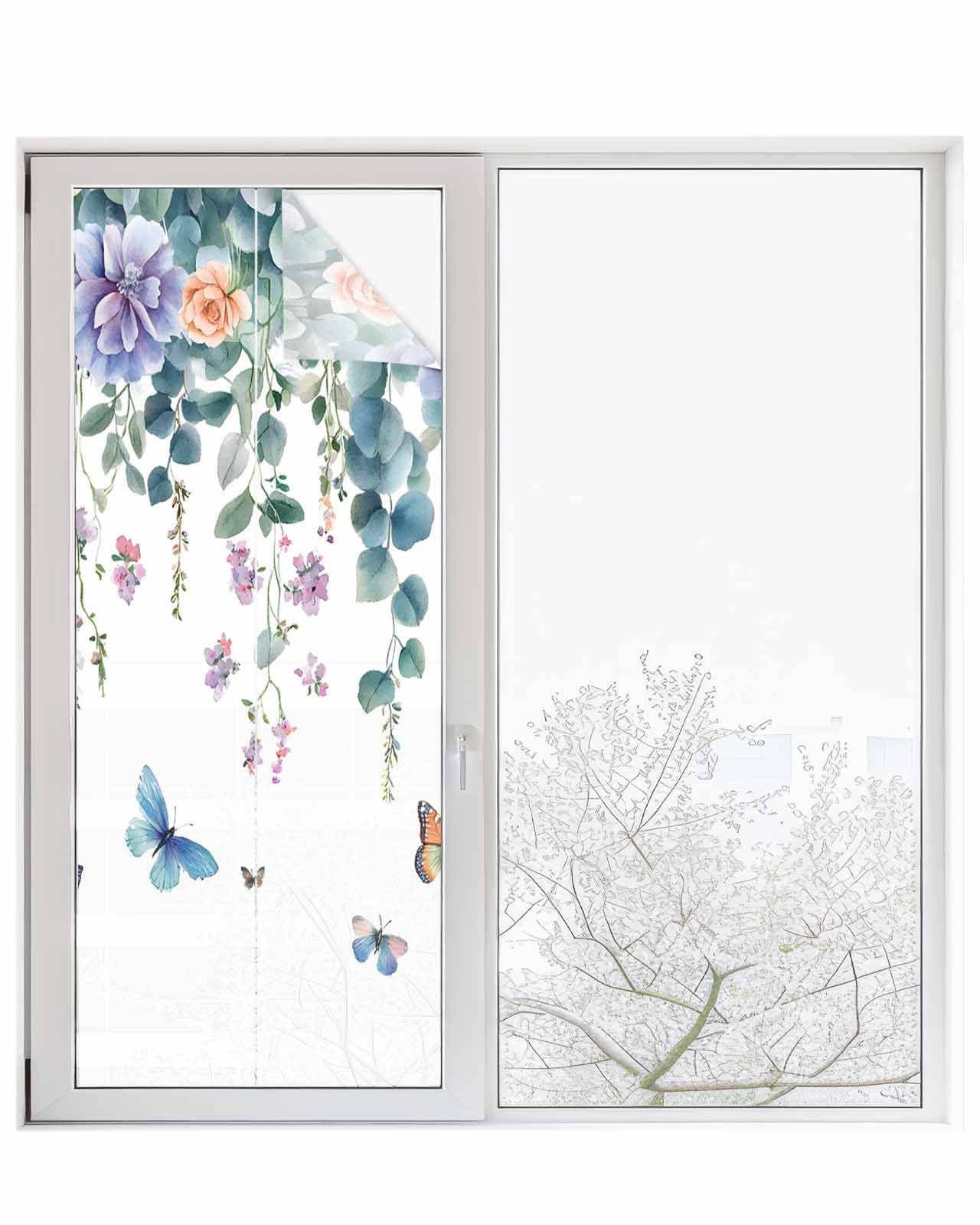 Window Privacy Film Eucalyptus Butterflies Stained Glass Window Film ...