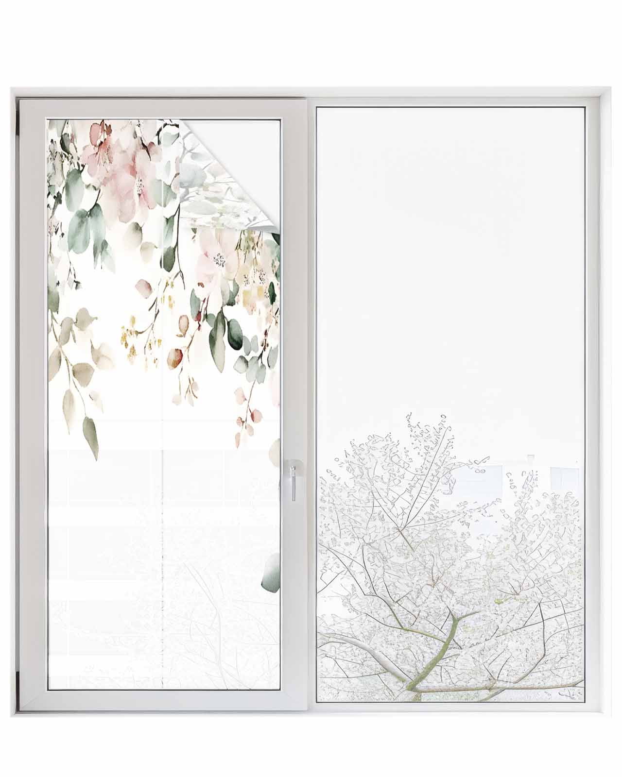 Window Privacy Film Eucalyptus Floral Stained Glass Window Film ...