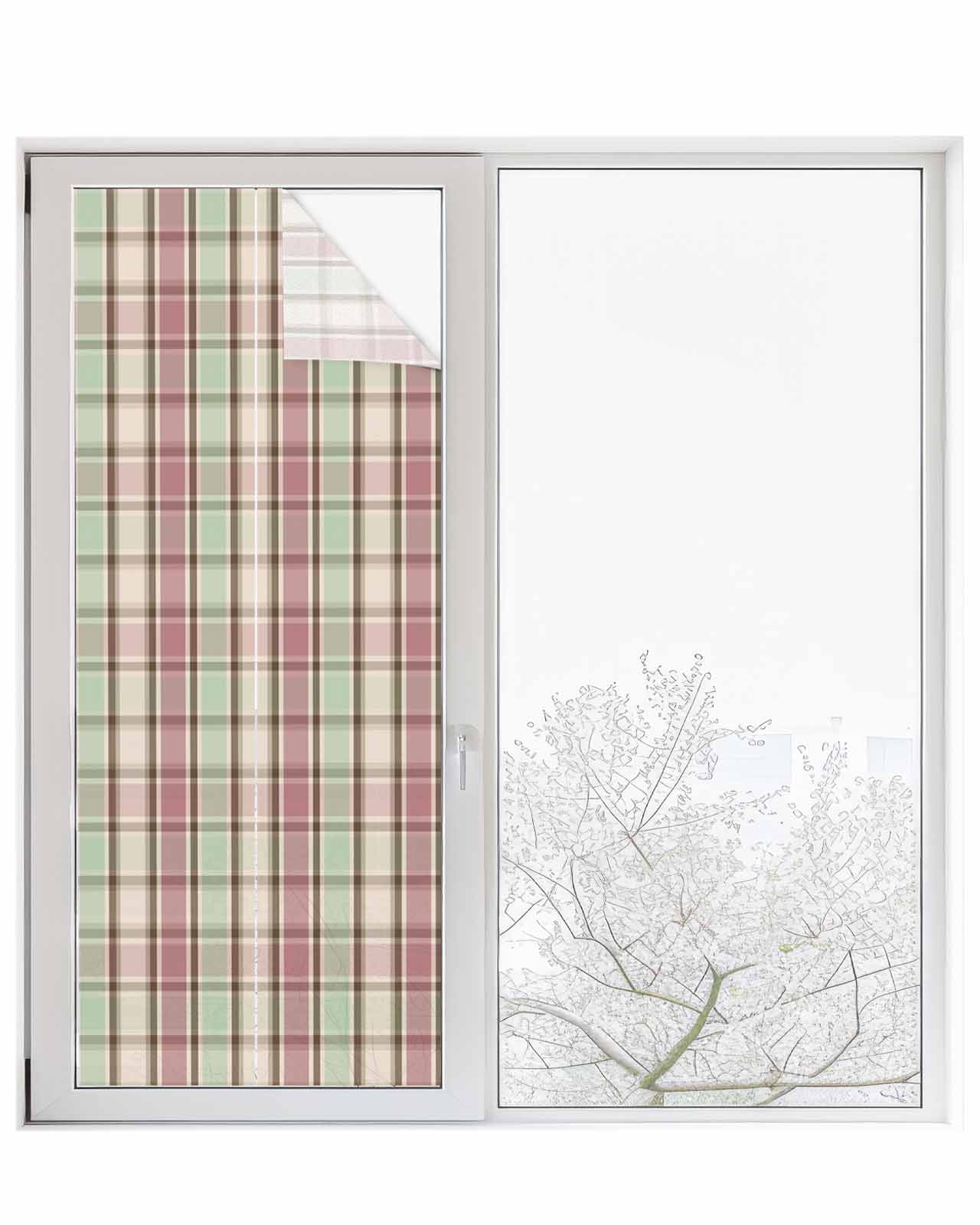 Window Privacy Film Fall Buffalo Plaid Stained Glass Window Film ...