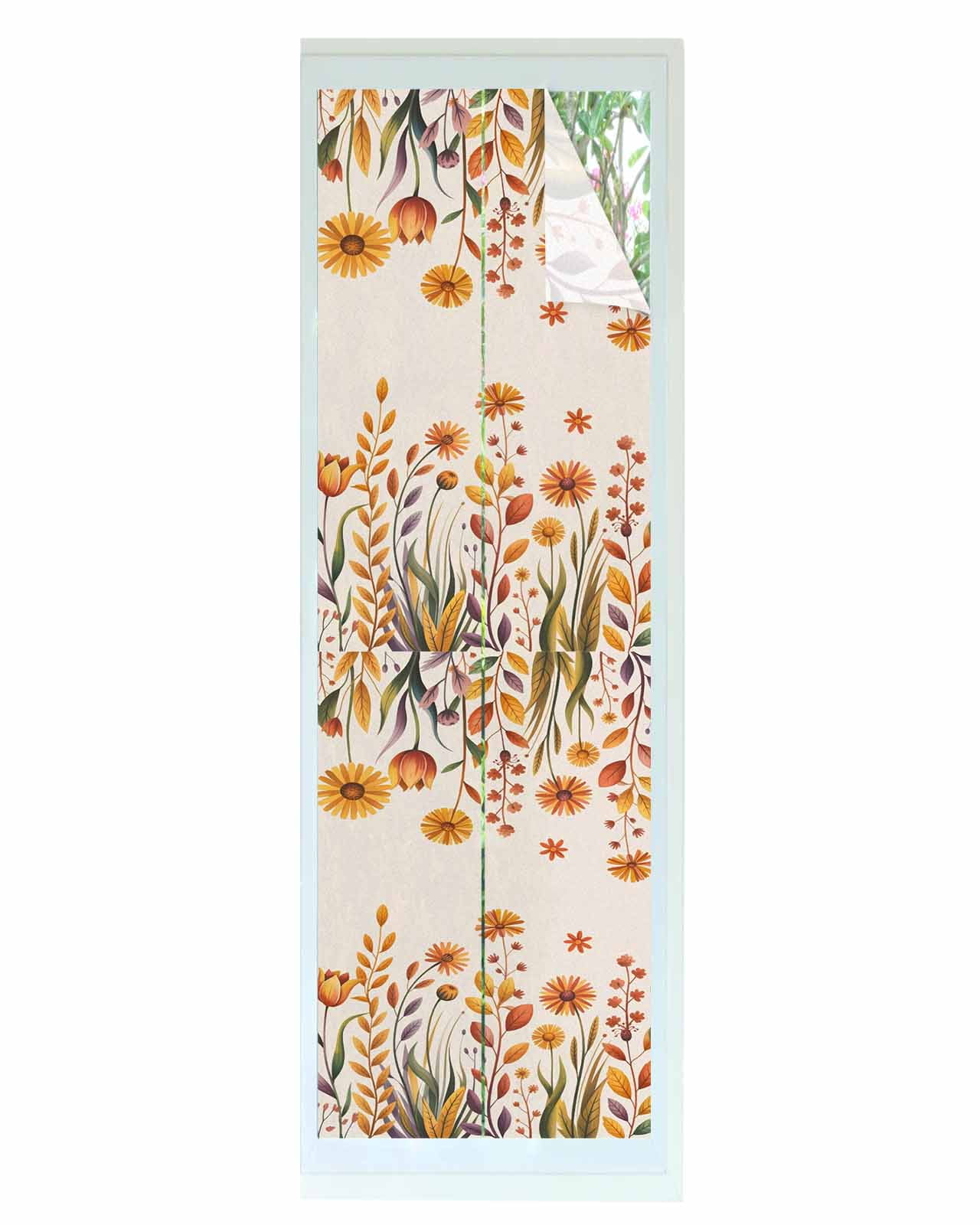 Window Privacy Film Fall Flowers Stained Glass Window Film Decorative ...