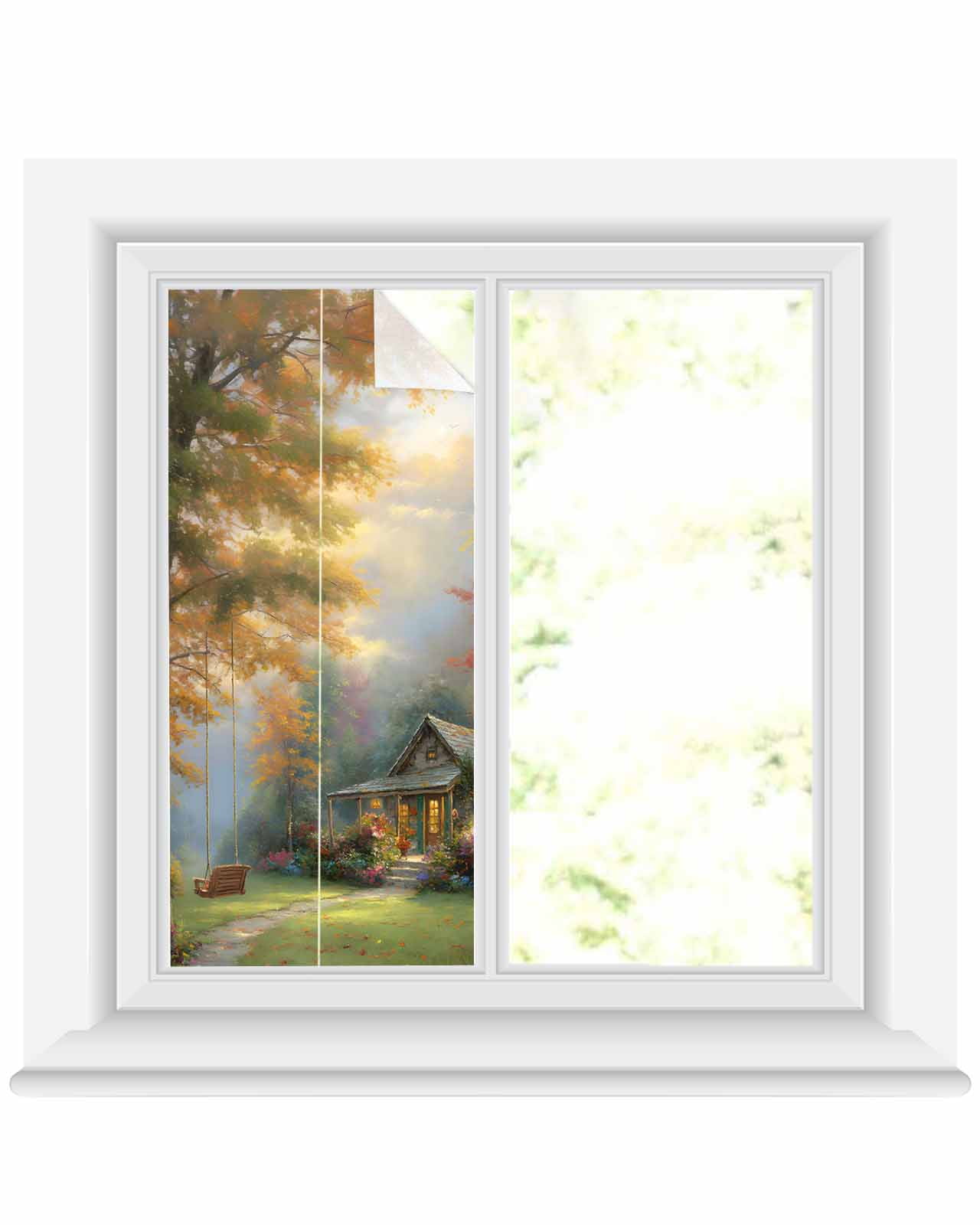 Window Privacy Film Fall Forest Stained Glass Window Film Decorative ...