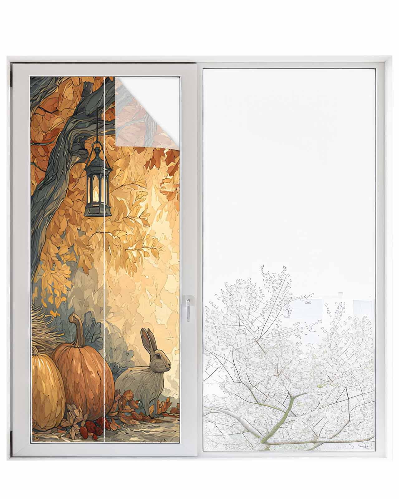 Window Privacy Film Fall Orange Pumpkins Stained Glass Window Film ...