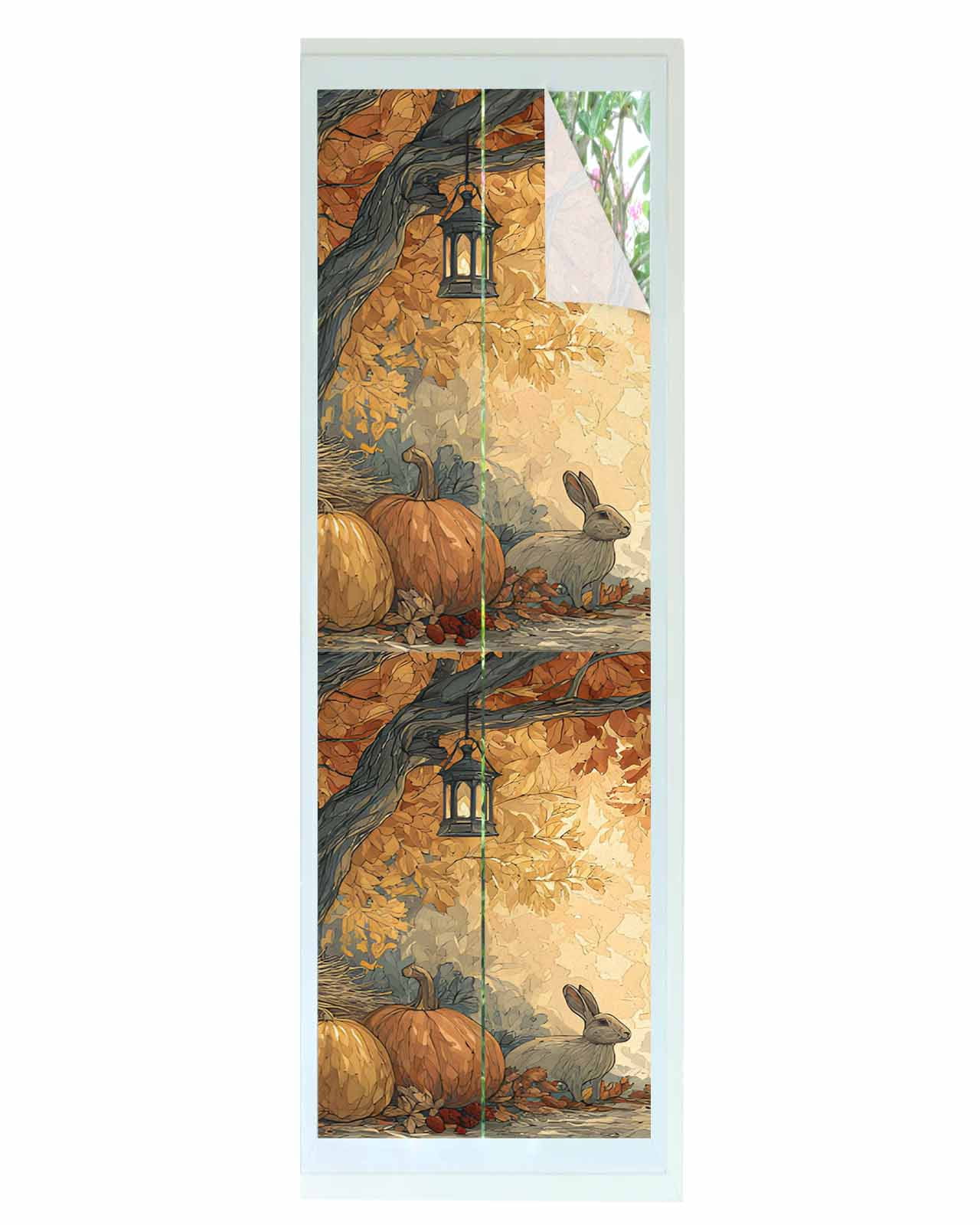 Window Privacy Film Fall Orange Pumpkins Stained Glass Window Film ...