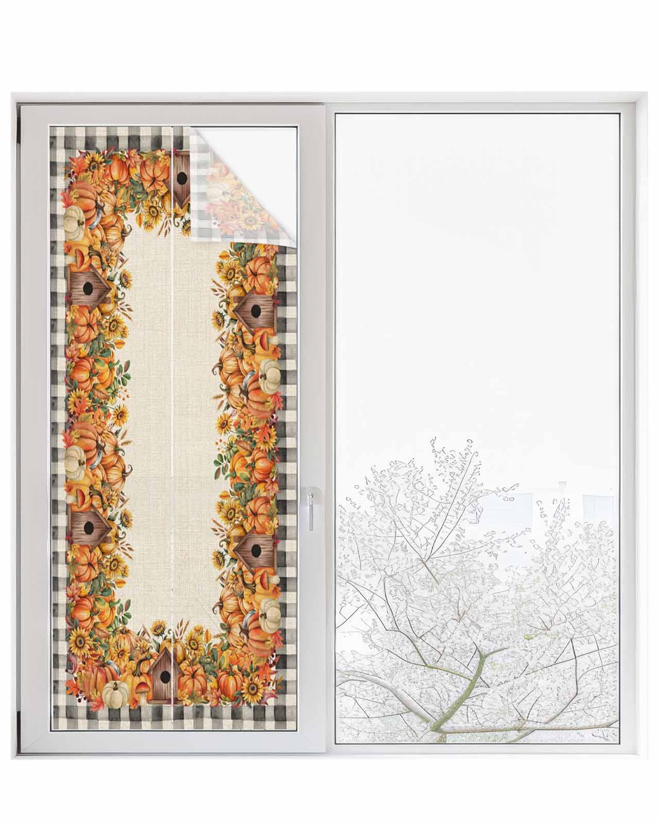 Window Privacy Film Fall Pumpkins Stained Glass Window Film Decorative ...