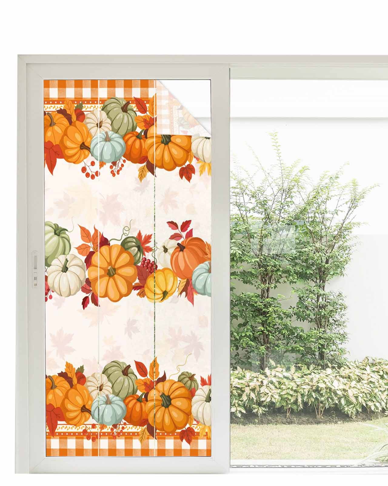 Window Privacy Film Fall Stained Glass Window Film Decorative Sun Block ...