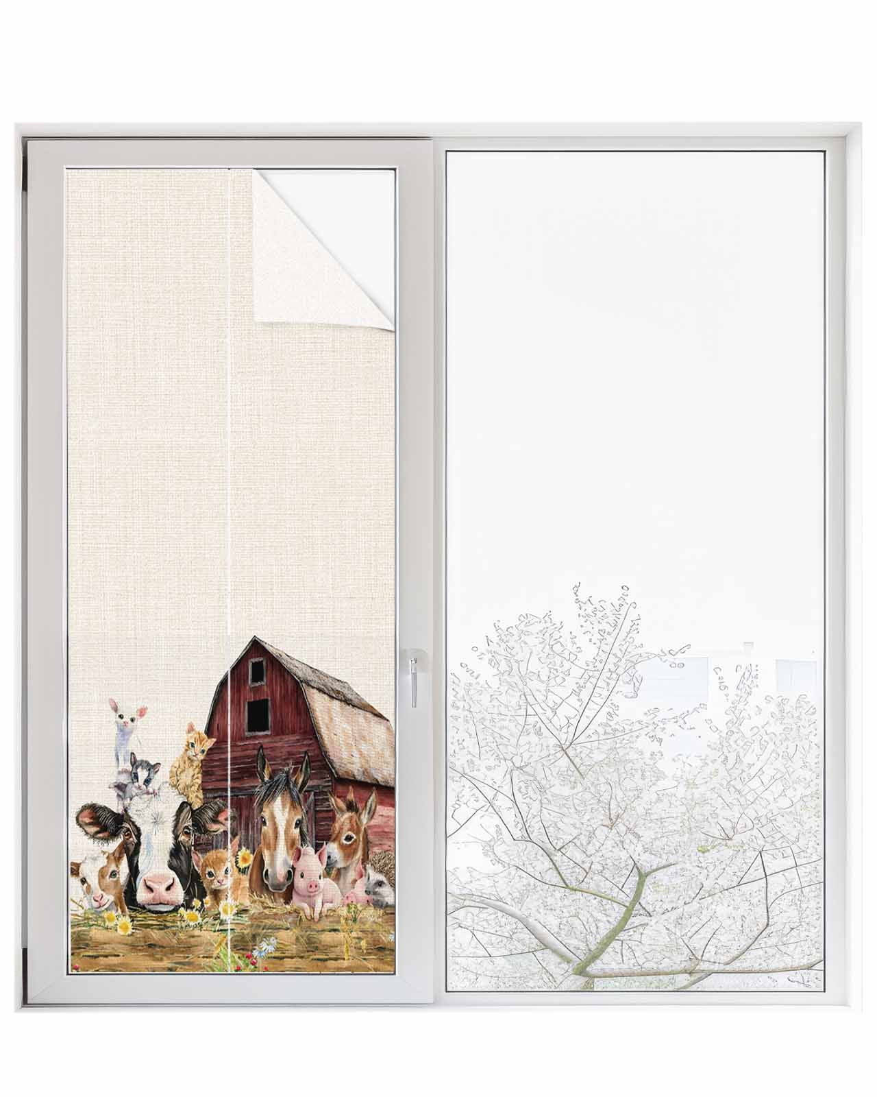Window Privacy Film Farm Cow Pig Stained Glass Window Film Decorative ...