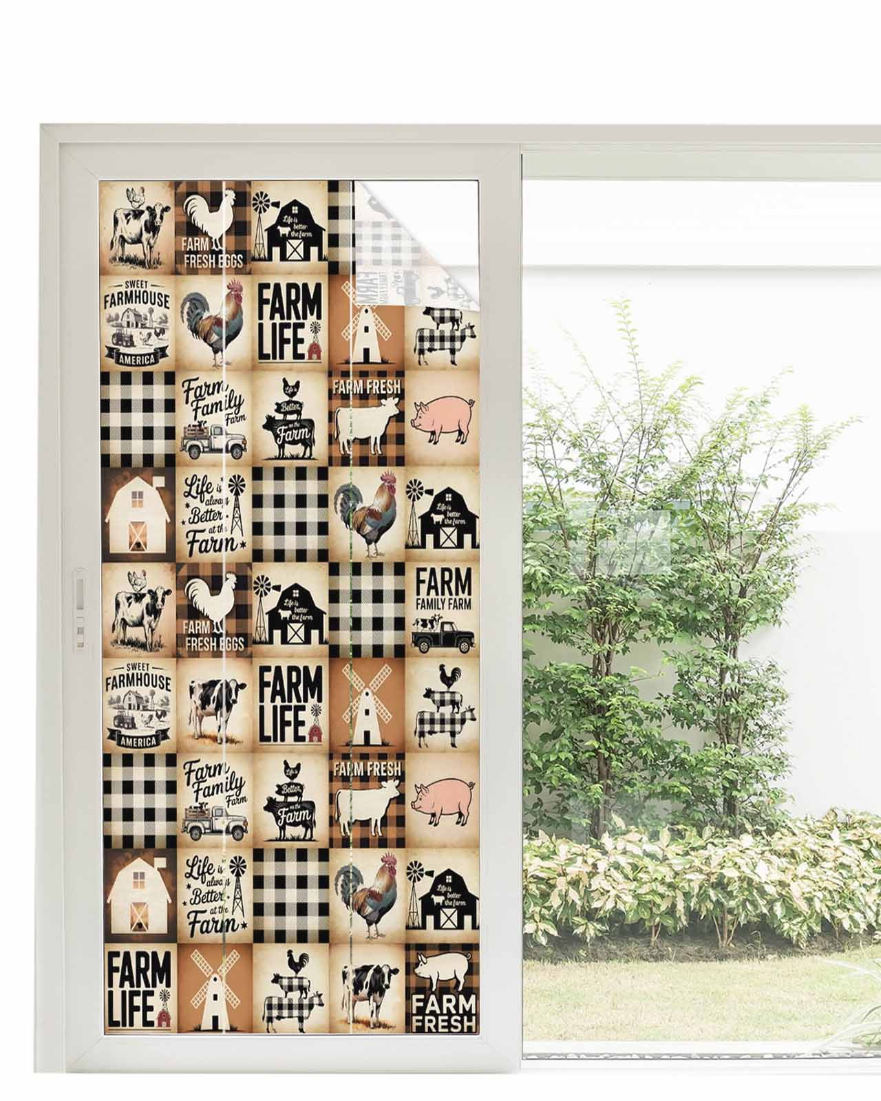 Window Privacy Film Farm Cow Stained Glass Window Film Decorative Sun ...