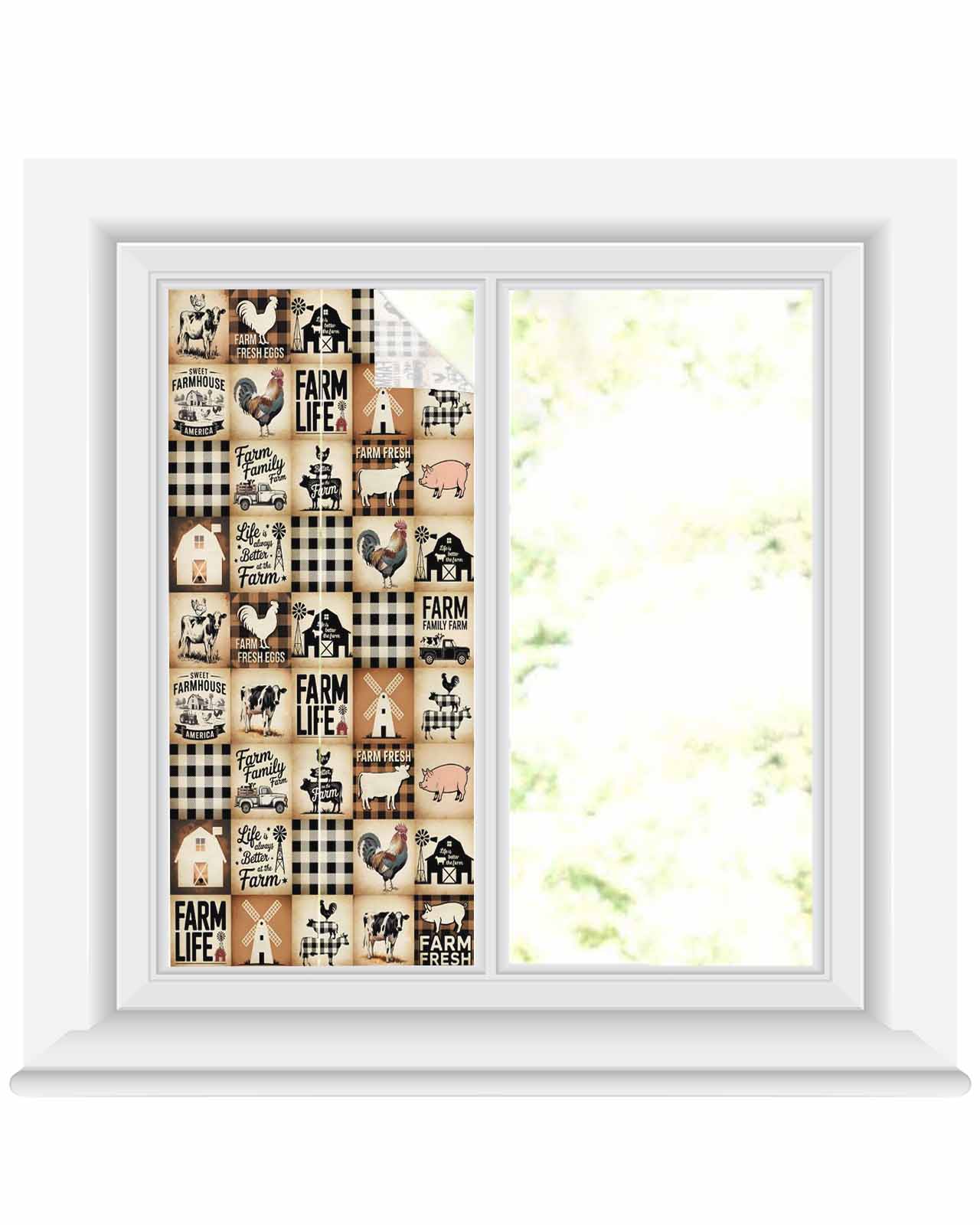 Window Privacy Film Farm Cow Stained Glass Window Film Decorative Sun ...