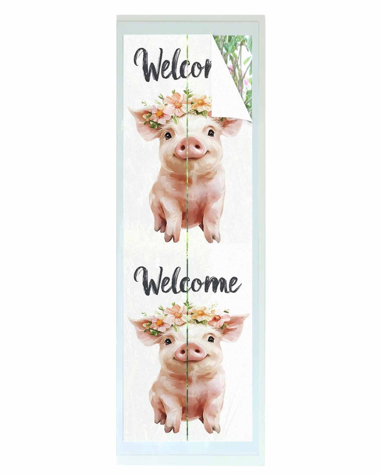 Window Privacy Film Farm Pig Flower Stained Glass Window Film ...