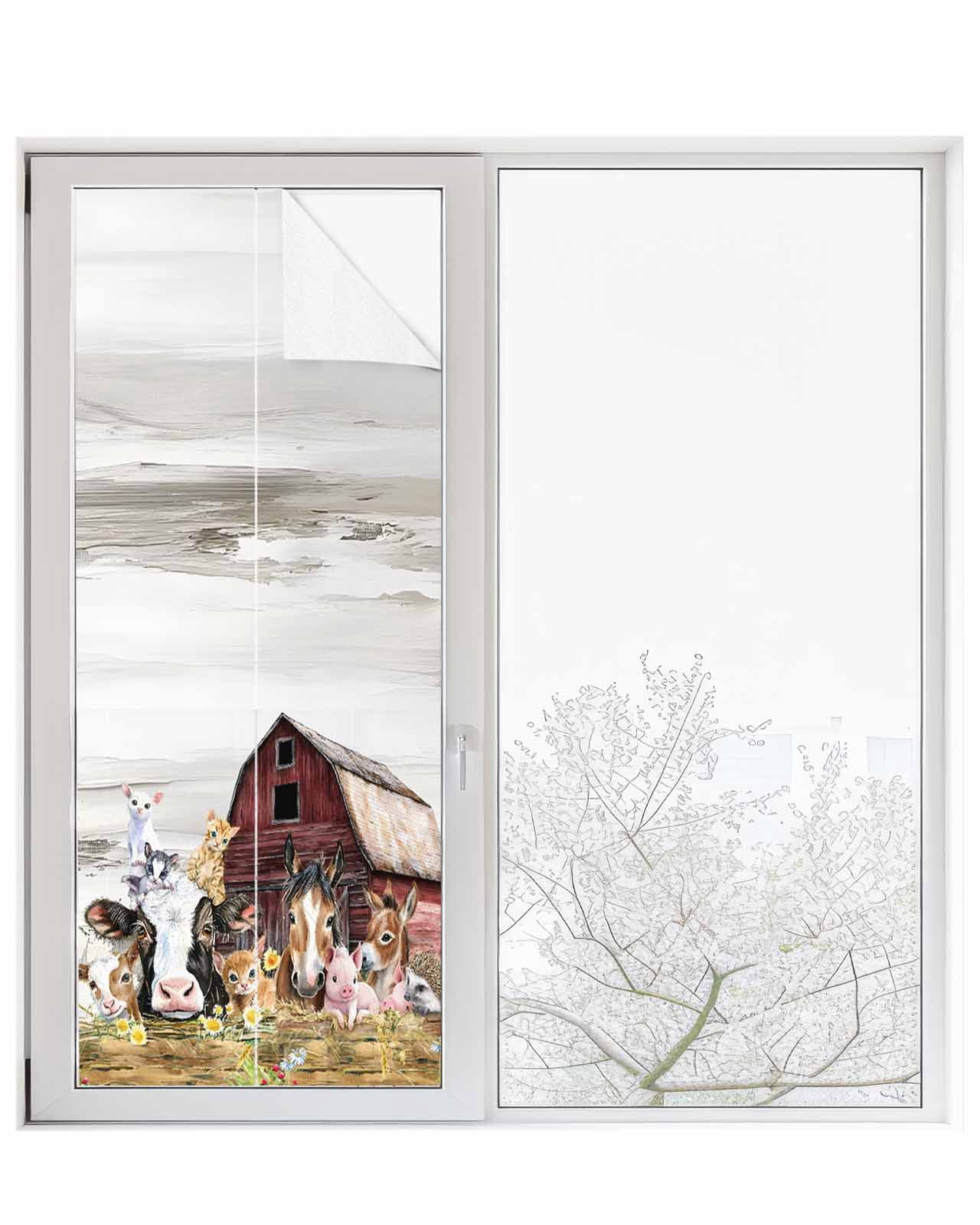 Window Privacy Film Farmhouse Animals Stained Glass Window Film ...