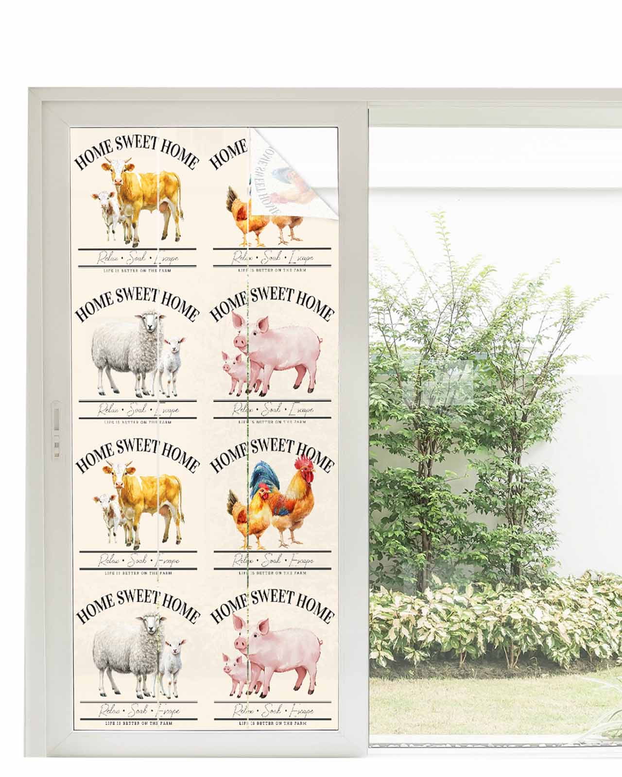 Window Privacy Film Farmhouse Animals Stained Glass Window Film ...